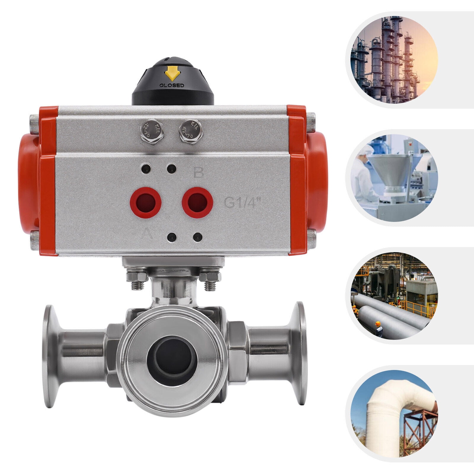 Miumaeov 1 Inch T-Type Sanitary Pneumatic Ball Valve Tri-Clamp Quick ...