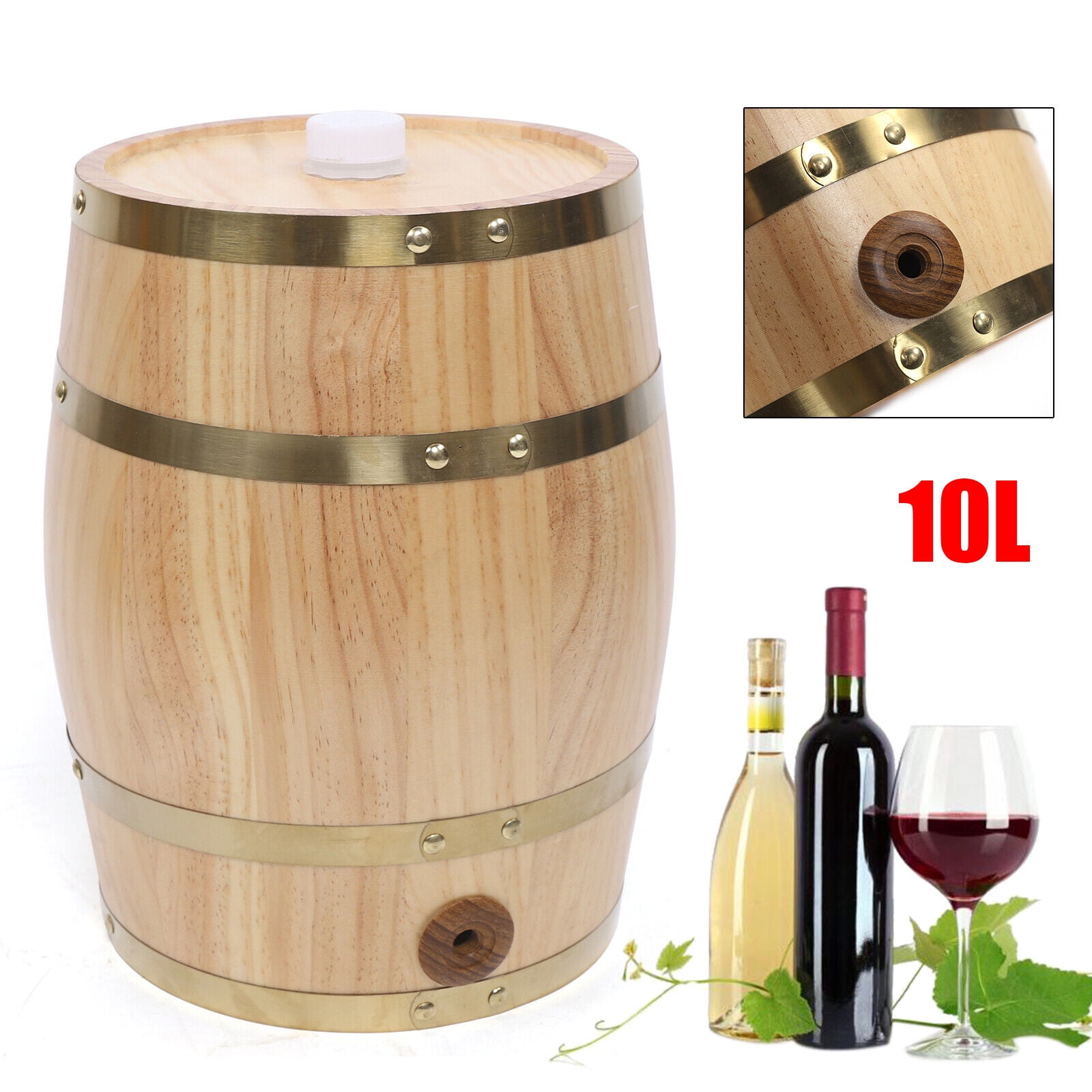 Miumaeov 10L 2.6 Gallon Pine Barrel Cask Wooden Storage Wine Brandy ...