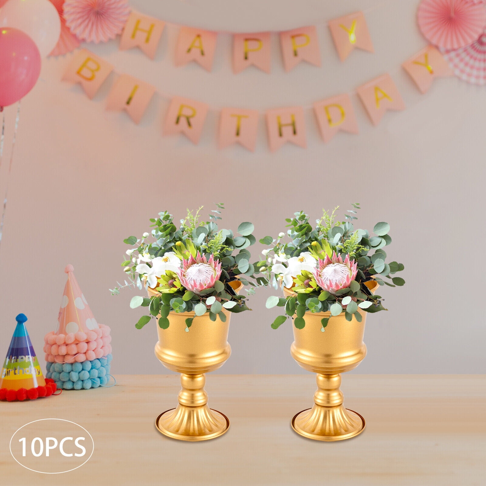 Miumaeov 10PCS Metal Flower Arrangements Pots 7.9" Height Gold Flower ...