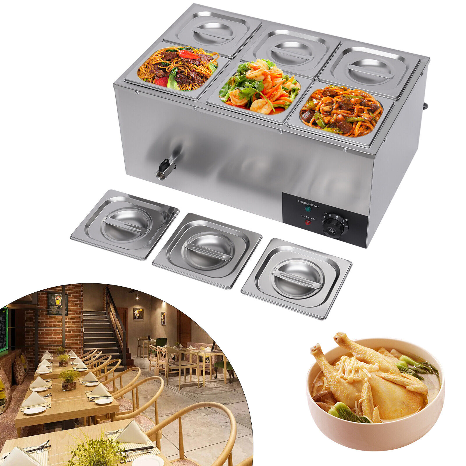 Miumaeov 110V 6-Pan Commercial Food Warmer Buffet Server Stainless ...