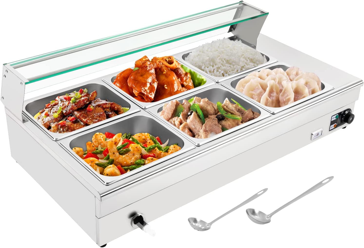 Miumaeov 110V Electric Food Warmer 6 Pan x 1/2 GN Steam Table Buffet ...