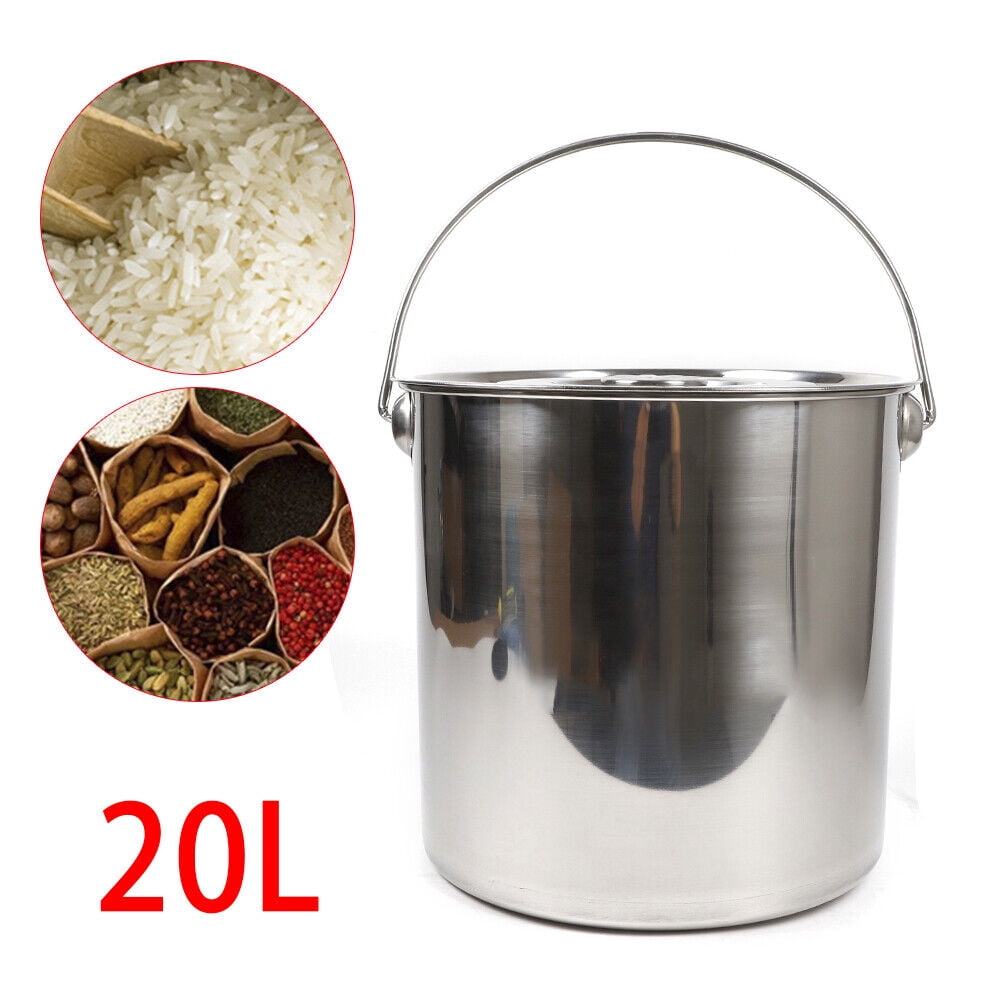 Miumaeov 12/20L Stainless Steel Barrel Bucket Food Water Storage ...