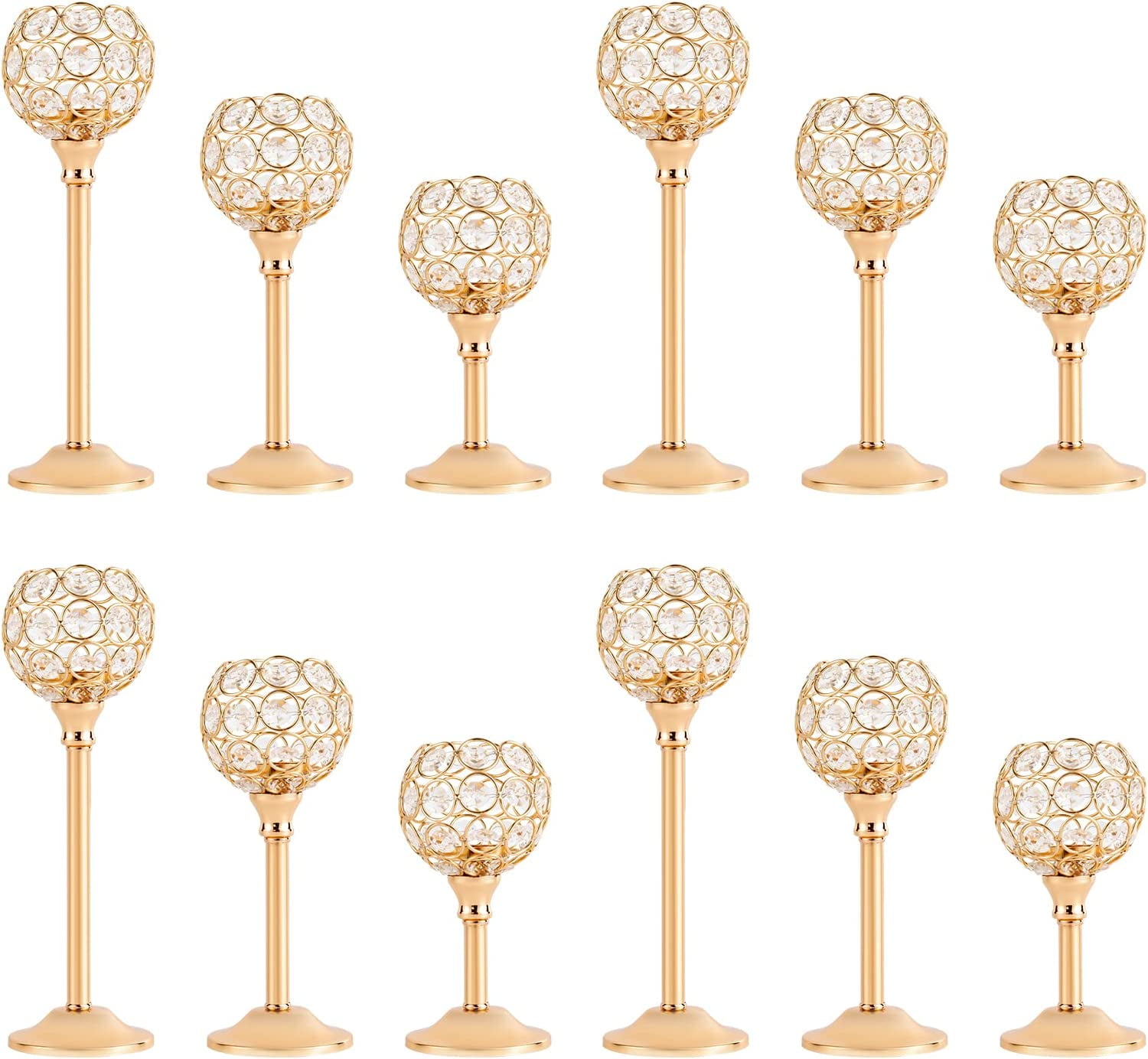 Miumaeov 12 Pack Crystal Candle Holders Gold Candle Holders Decorative ...