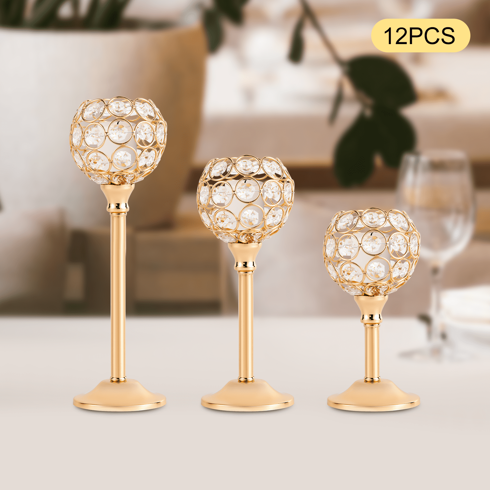 Miumaeov 12 Pack Crystal Candle Holders Gold Candle Holders Decorative ...