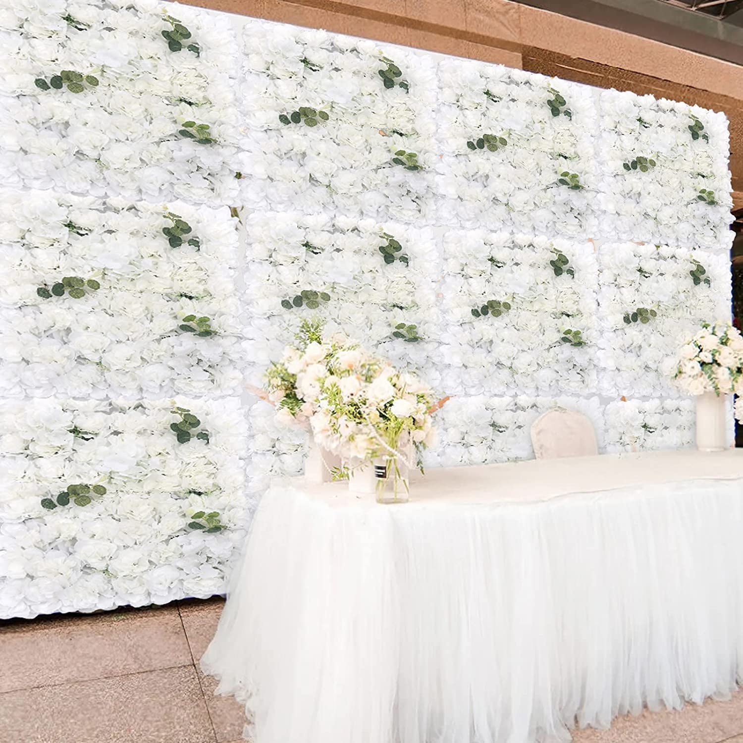 Miumaeov 12 Pcs White Artificial Flowers Wall, Silk Panels for Photo ...