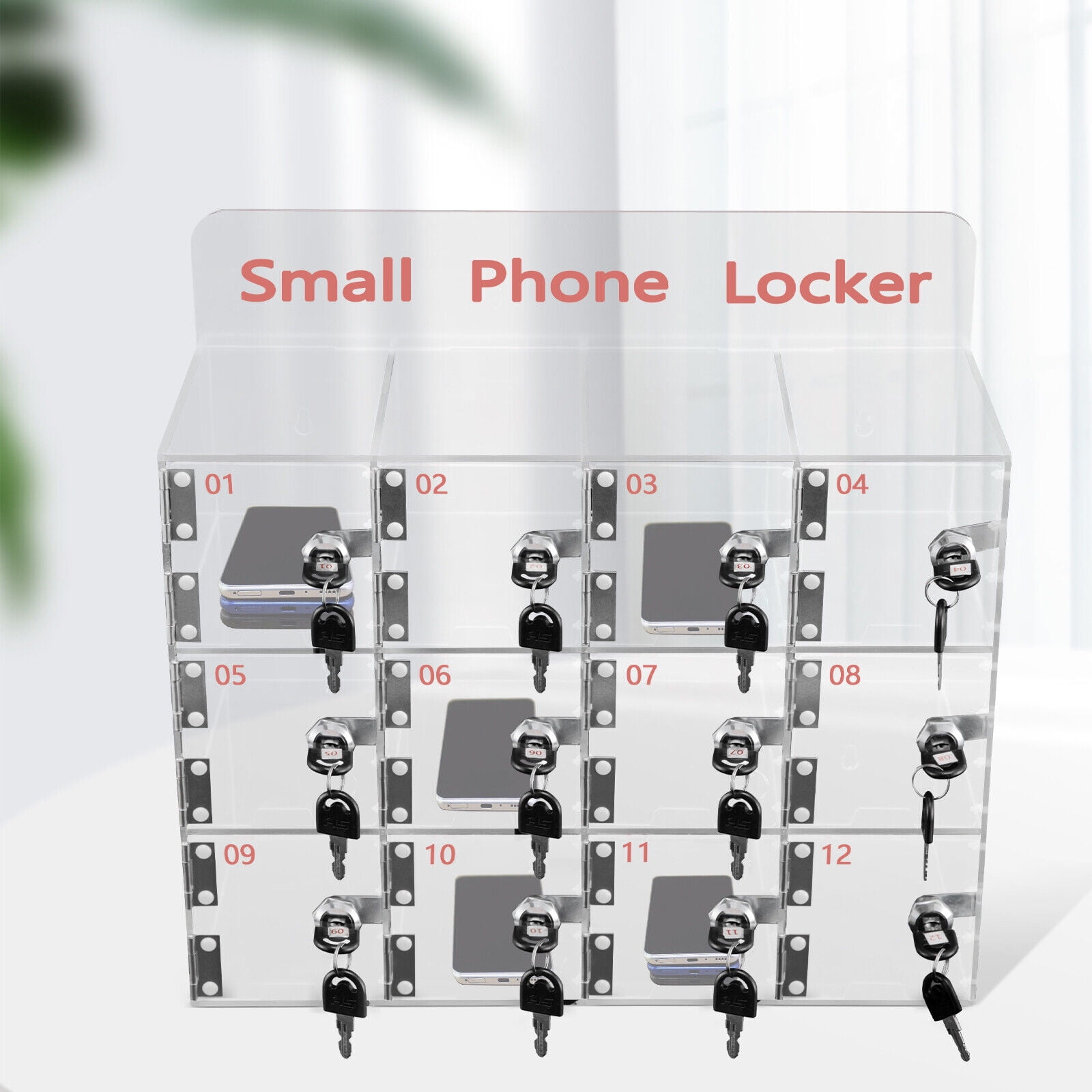 Miumaeov 12 Slots Acrylic Cell Phone Locker Box with Door Locks and ...