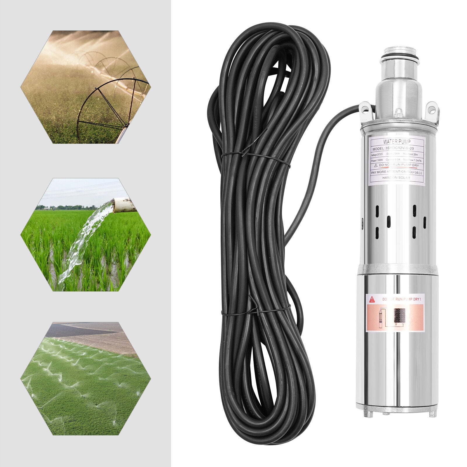 Miumaeov 12V DC Solar Powered Deep Well Water Pump Submersible Bore ...