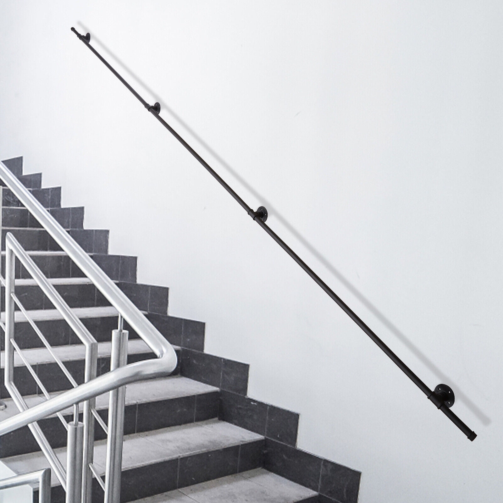 Miumaeov 13FT Staircase Handrail with 4 Wall Mount Support Industrial ...