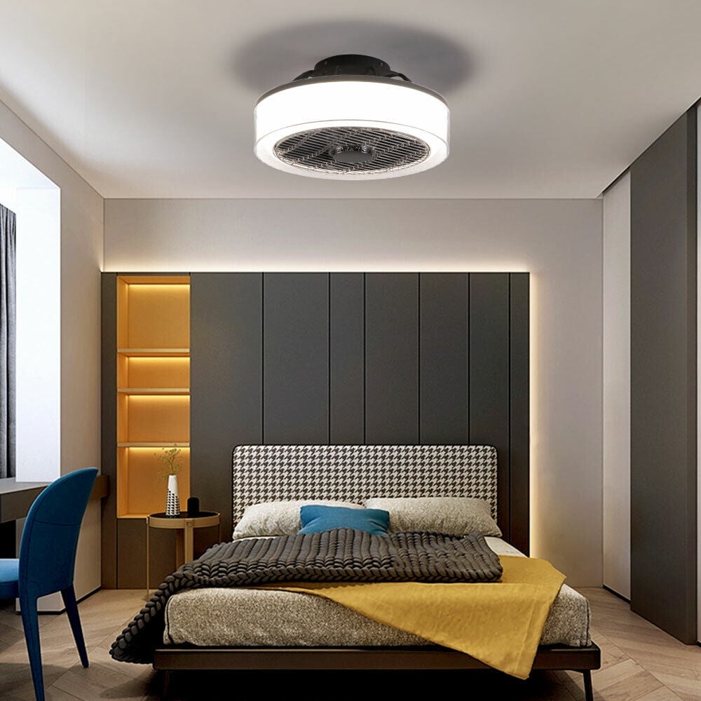 Miumaeov 15'' Modern Round Ceiling Fan with Light 5 Invisible Blades ...