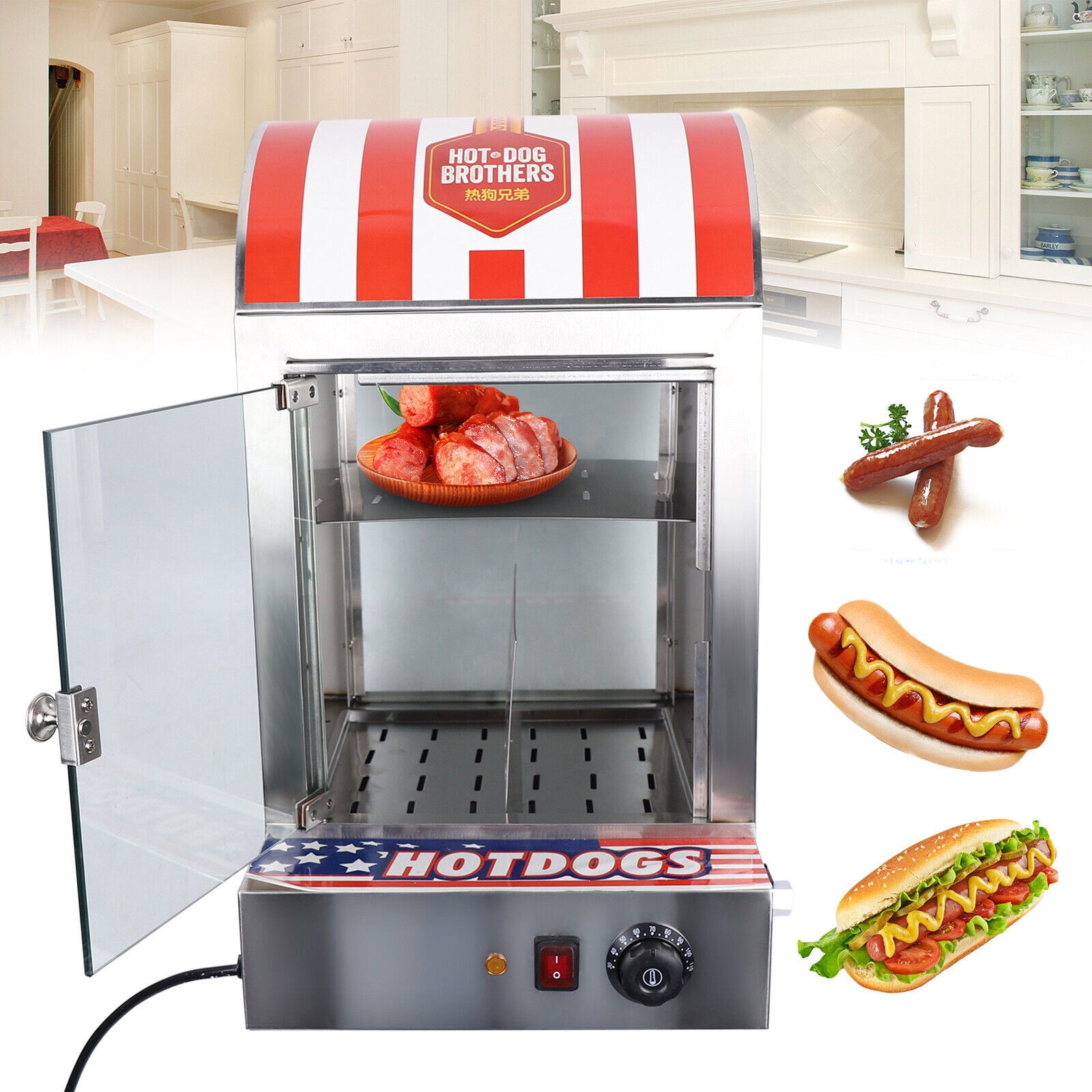Miumaeov 1500W 110V Electric Hot Dog Steamer Machine Stainless Steel ...