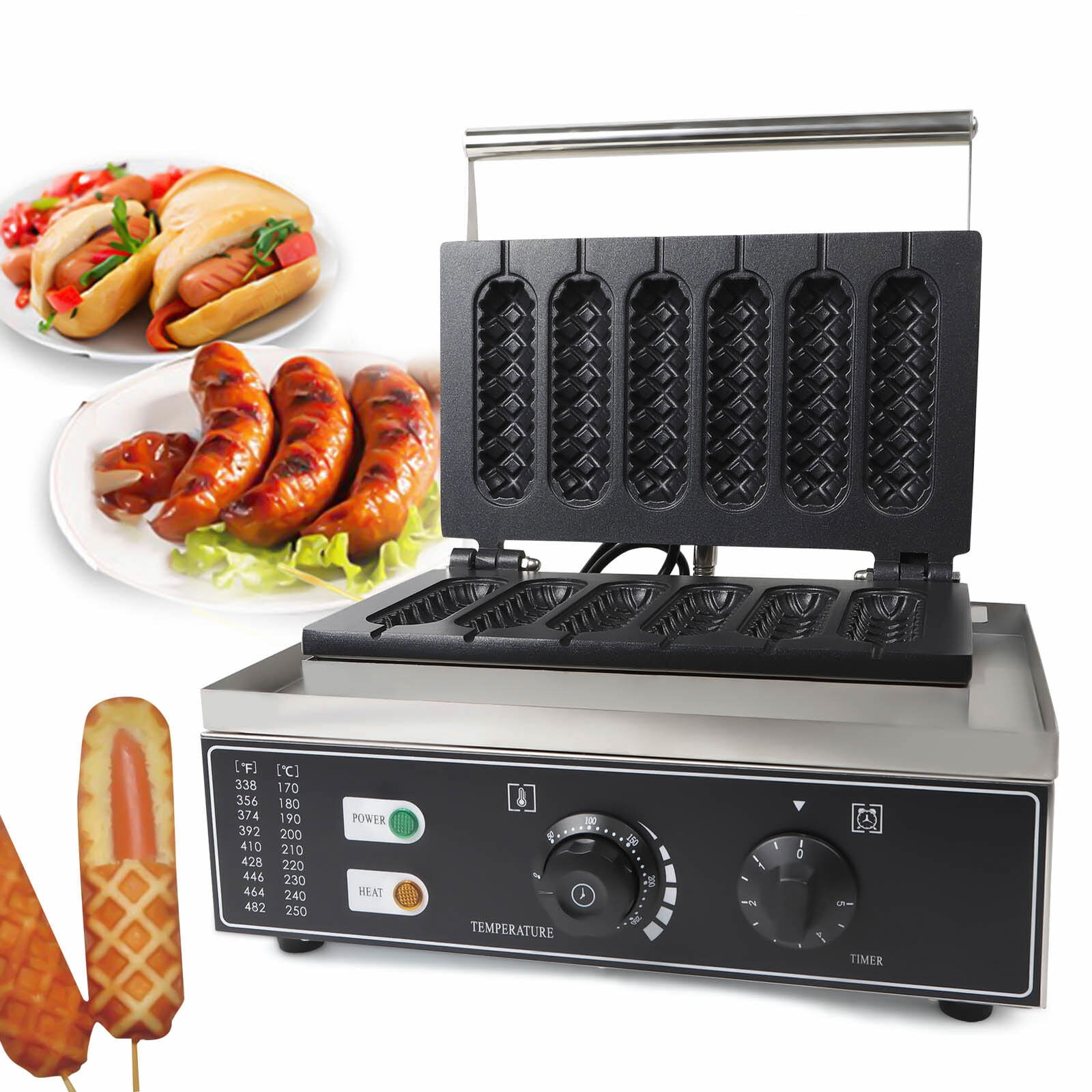 Miumaeov 1500W Commercial Corn Dog Waffle Maker Machine 6 Grids ...