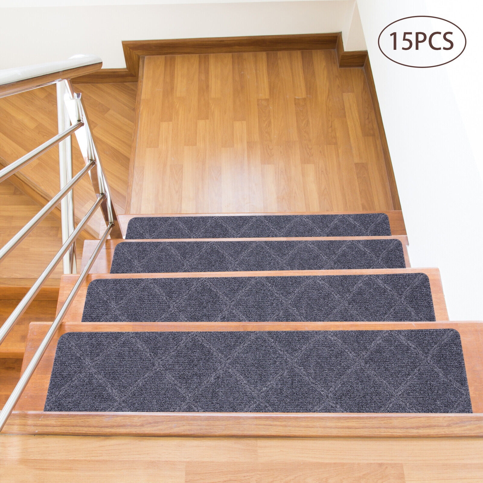 Miumaeov 15pcs 30'' x 8'' Modern Stair Treads Carpet Indoor Safety Rug ...