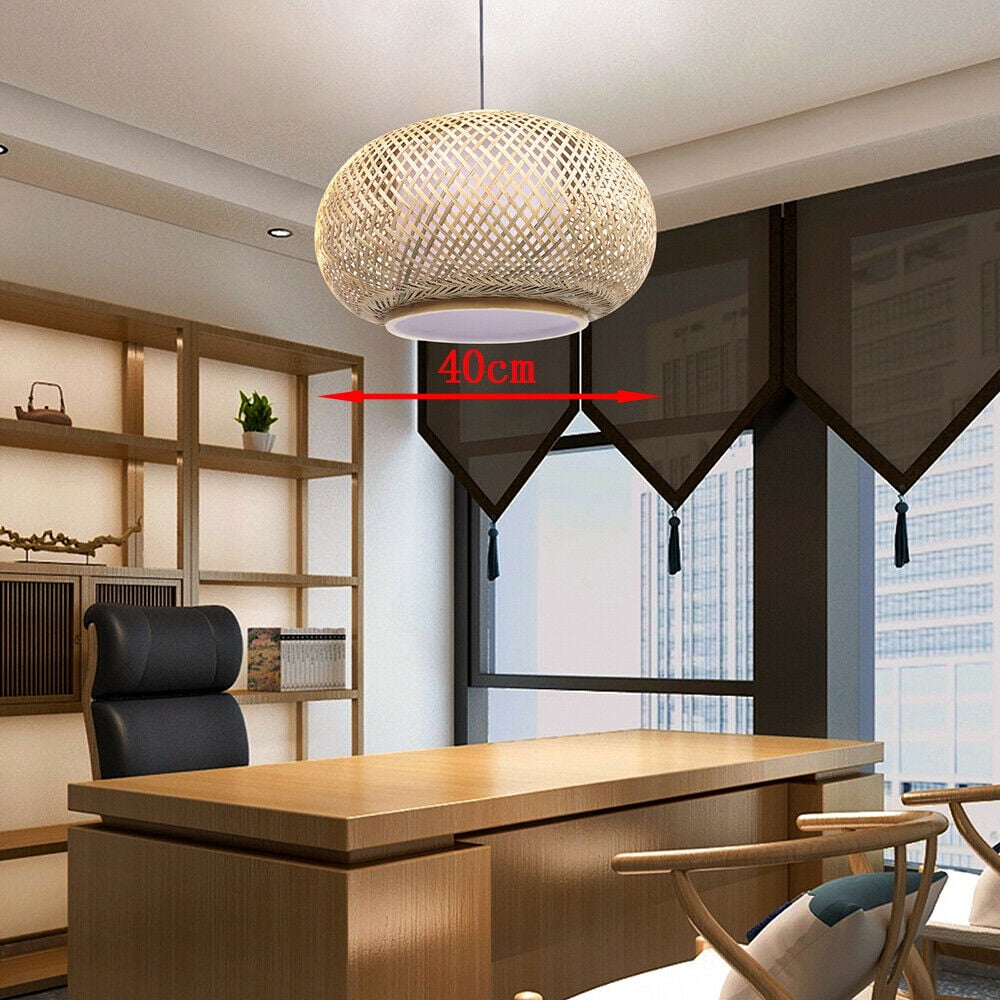 Miumaeov 16" Vintage Bamboo Wicker Lampshade Rattan Ceiling Light Hand ...