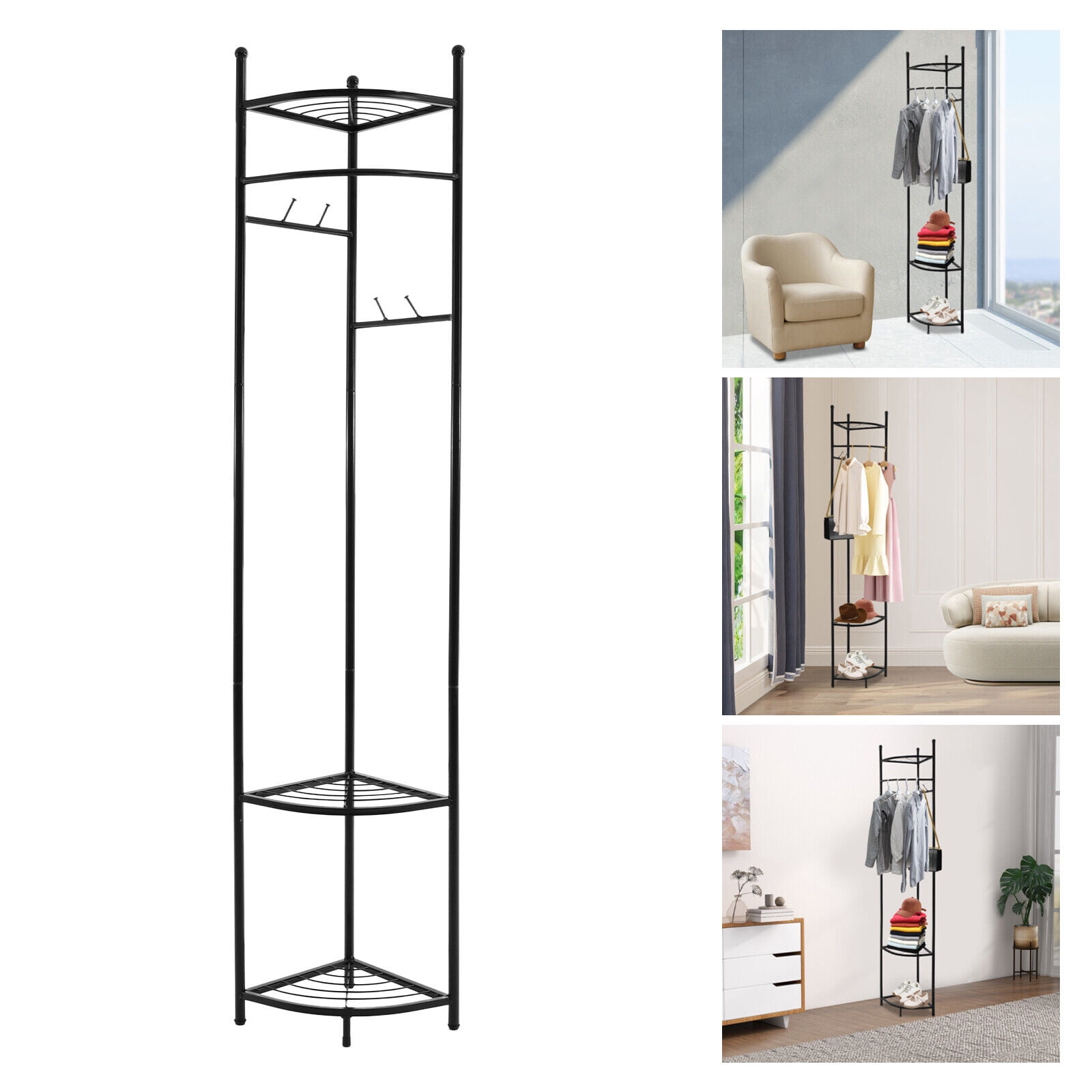 Miumaeov 172cm Corner Coat Rack Free Standing Metal Garment Hanger ...