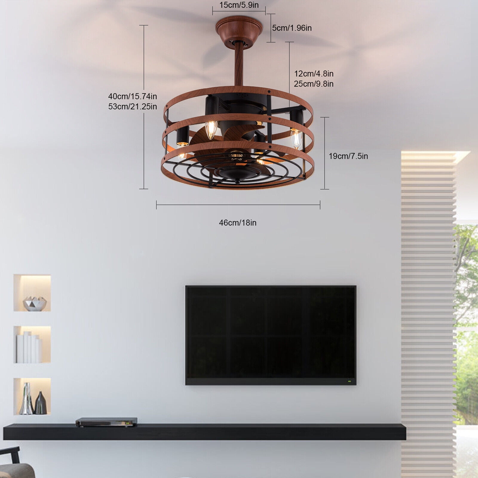 Miumaeov 18" Indoor Wood Caged Ceiling Fan with Lights, Remote Control ...