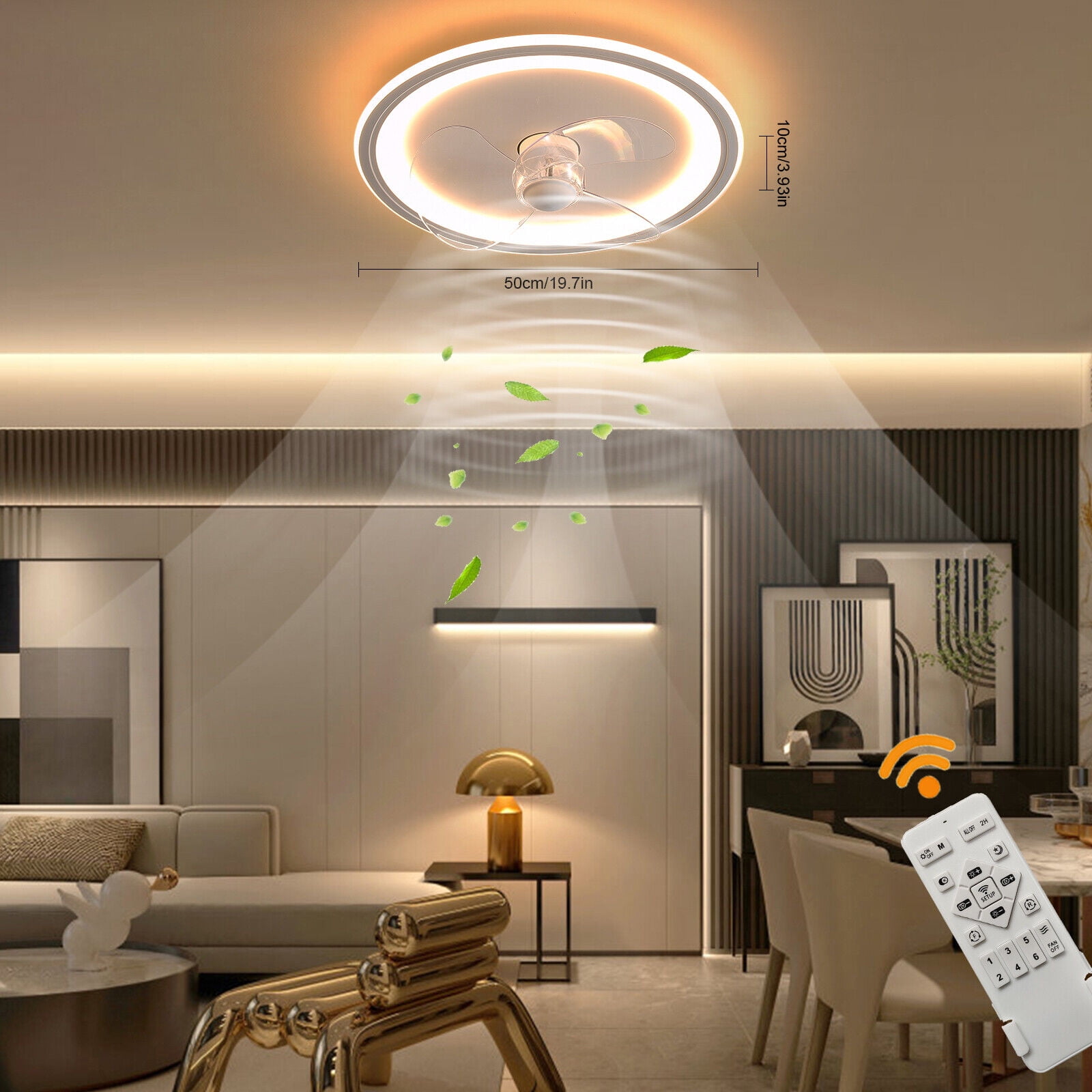 Miumaeov 19.7'' White Modern LED Ceiling Chandelier Ceiling Fan with ...