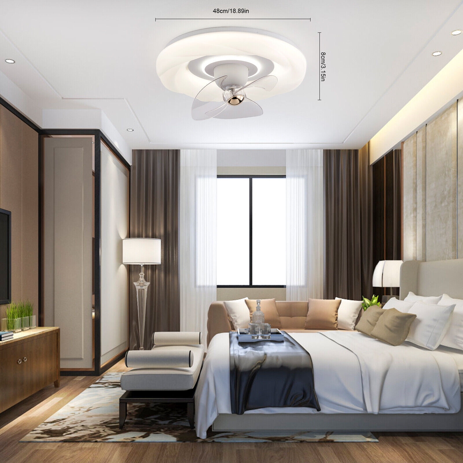 Miumaeov 19'' Bladeless Modern Indoor Flush Mount Ceiling Fan with ...