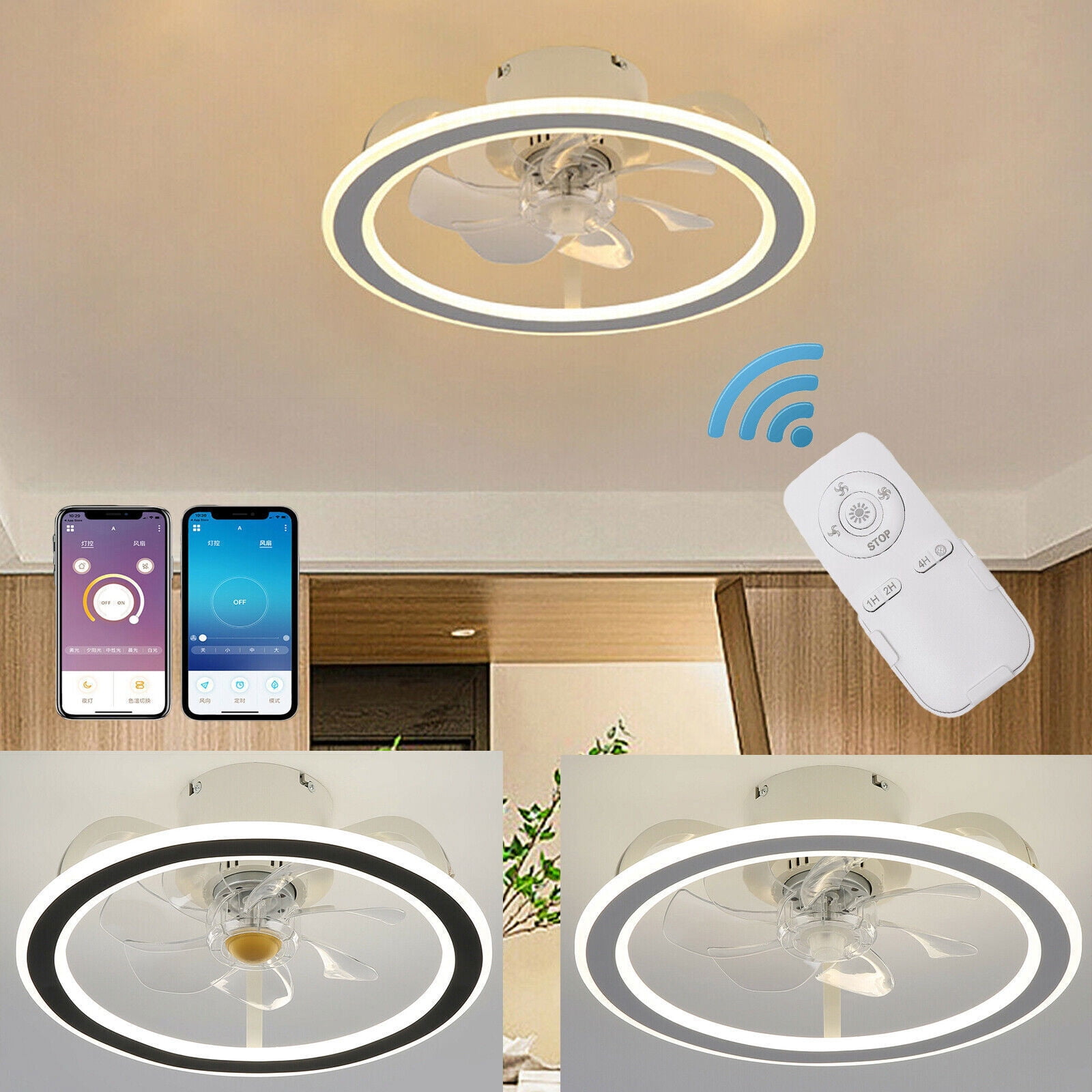 Miumaeov 19" Modern Ceiling Fan Light LED Dimmable Flush Mount Lamp ...