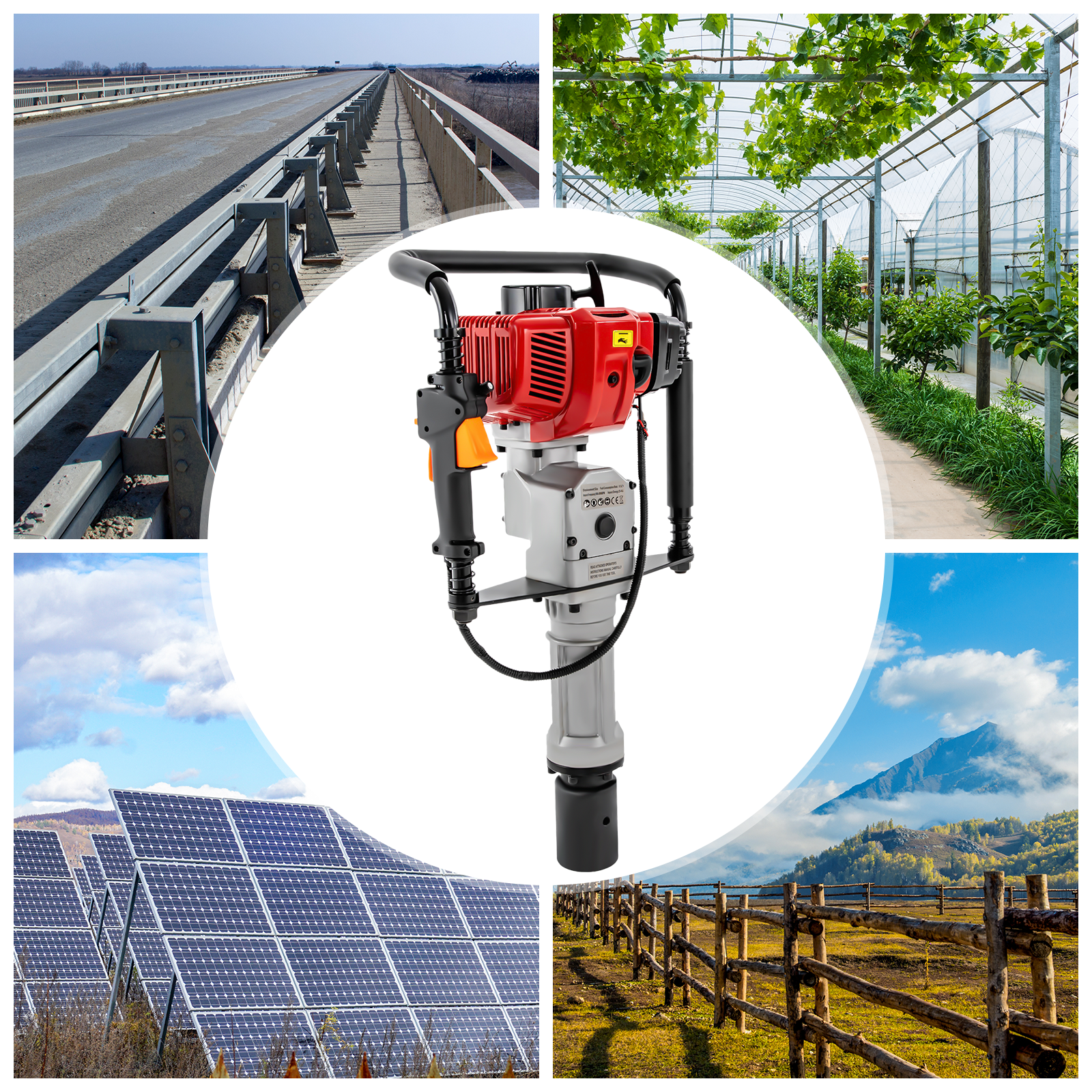 Miumaeov 1900W Gas Powered T Post Driver, 2 Stroke 52cc Gasoline Petrol ...