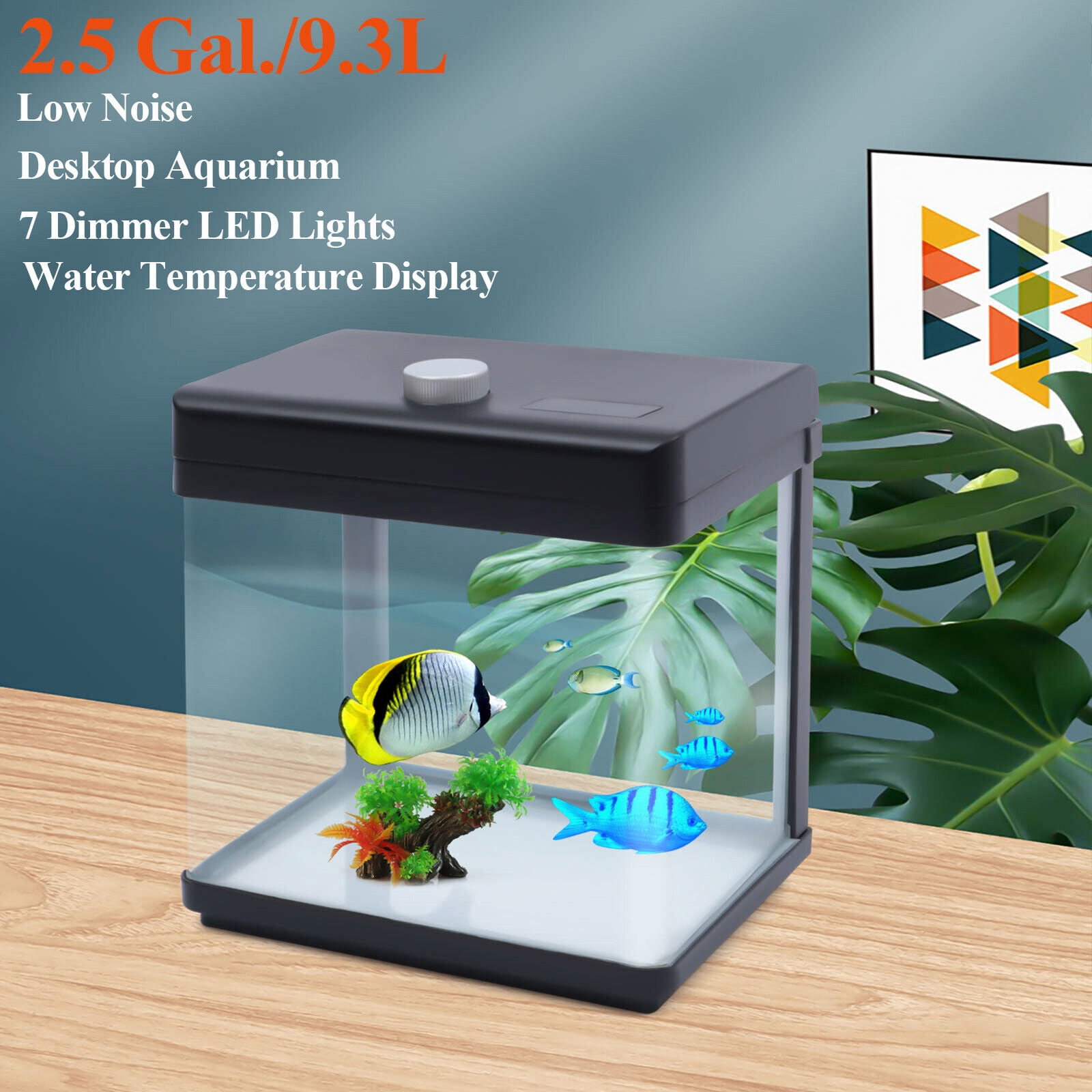 Miumaeov 2.5-Gal ABS Glass Aquarium Kit with LED Light, Power Filter ...