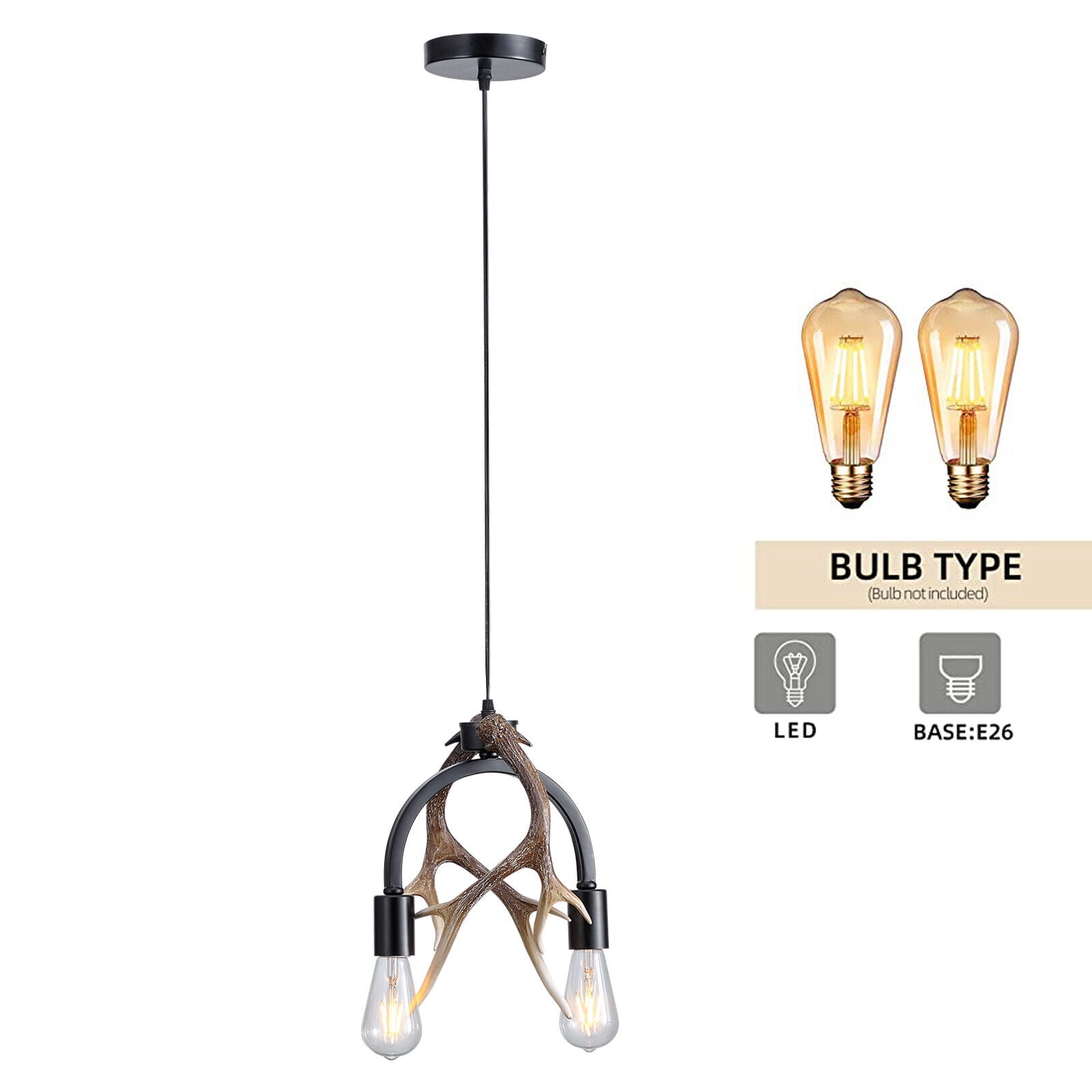 Miumaeov 2 Lights Antler Chandelier Lighting Rustic Resin Antler ...
