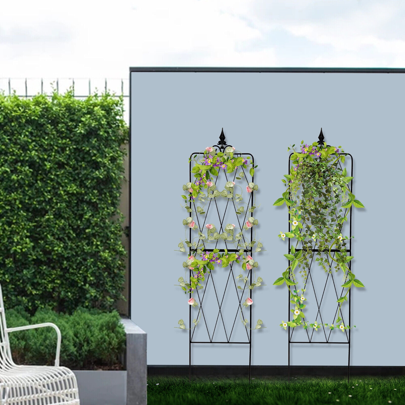 Miumaeov 2 Pack 61" Tall Garden Trellises Decorative Metal Fence ...