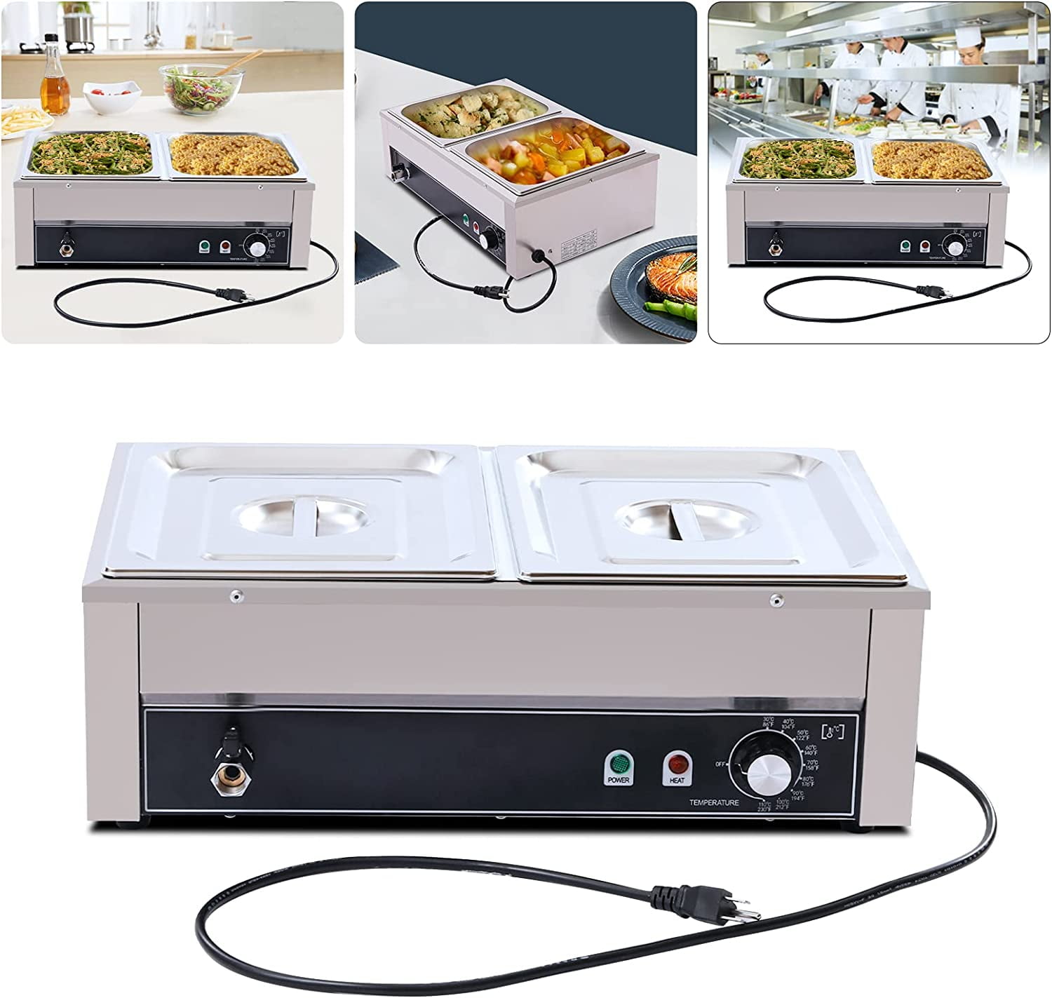 Miumaeov 2-Pan Catering Food Warmer Countertop Buffet Steam Plate 1500 ...
