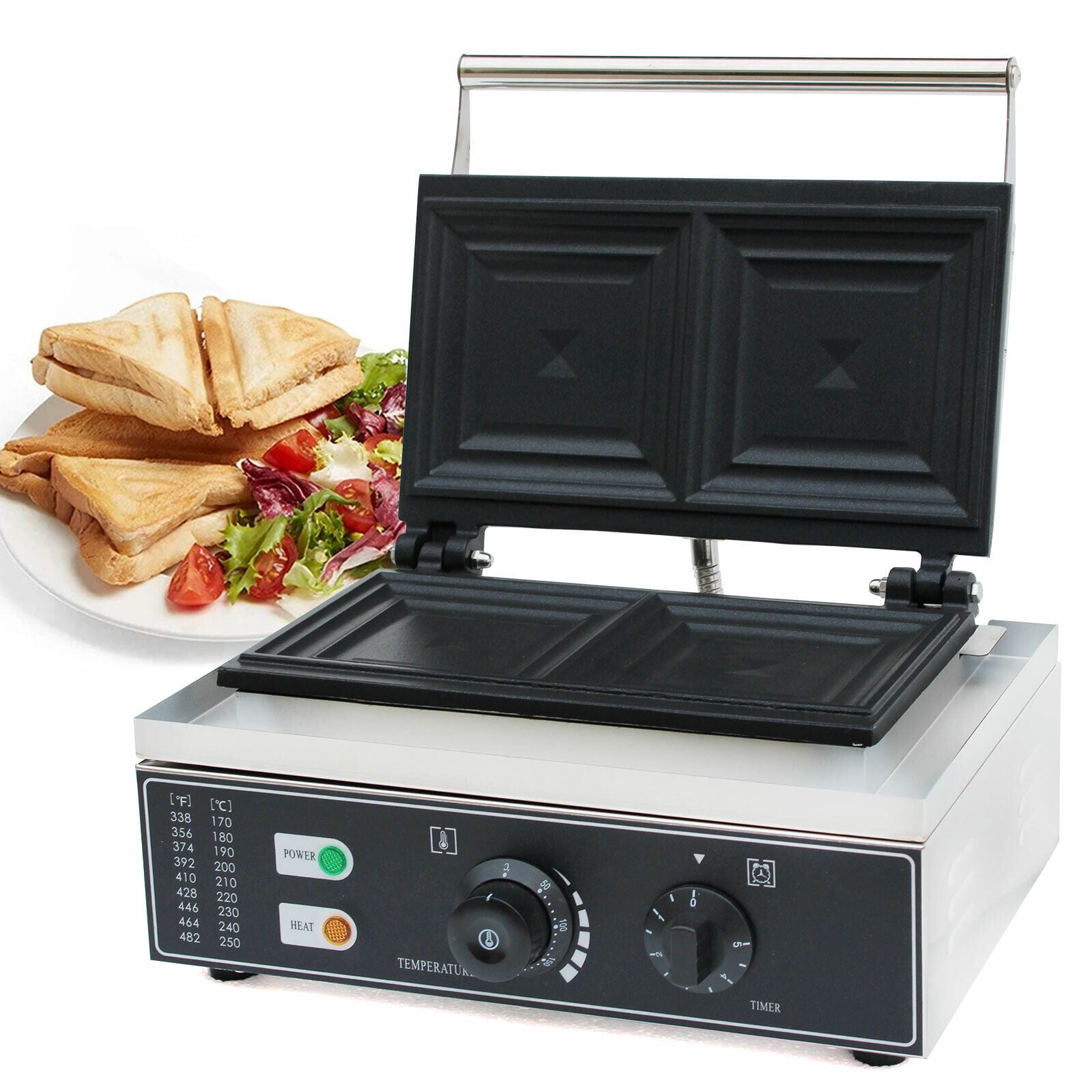 Miumaeov 2-Slice Commercial Electric Sandwich Maker Stainless Steel ...
