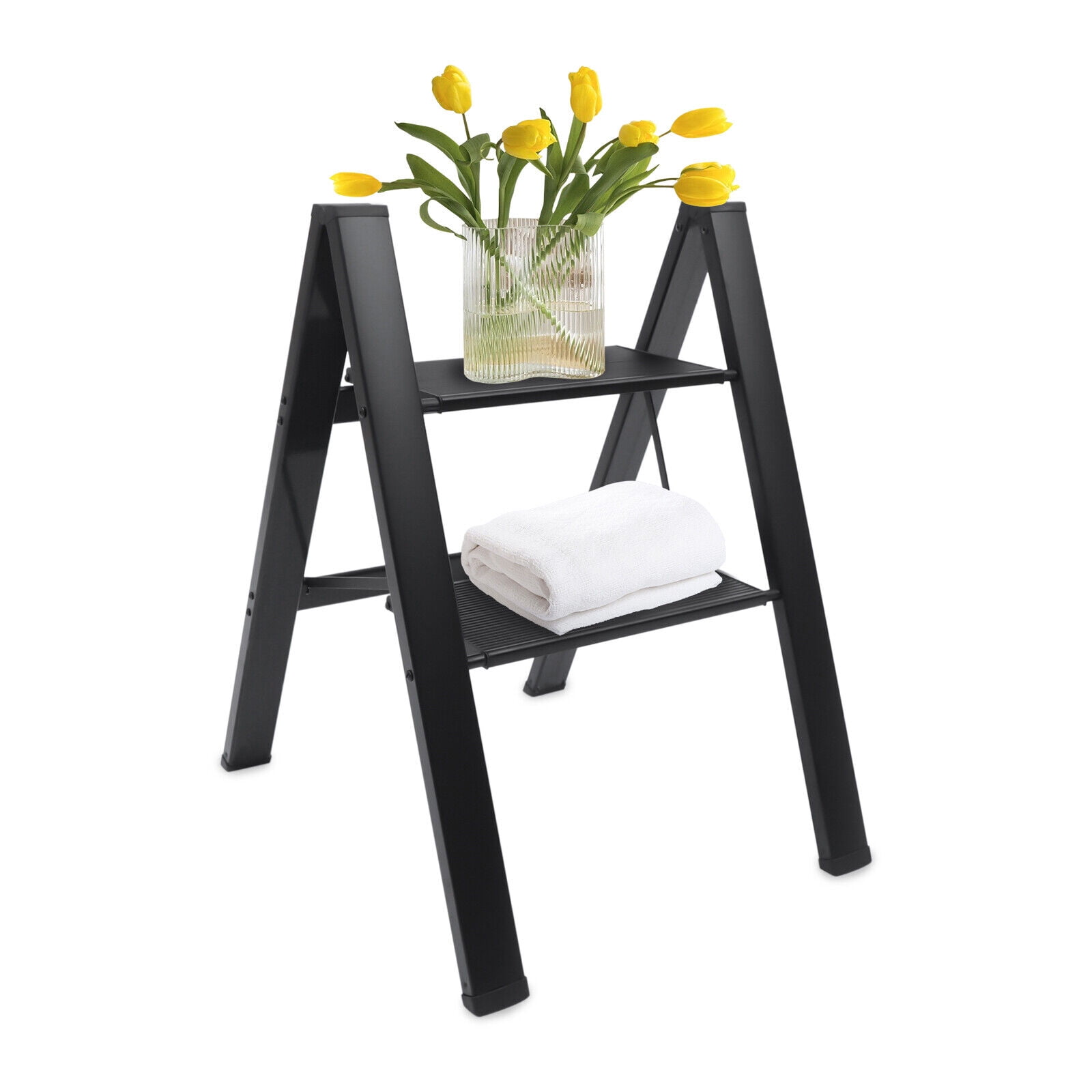 Miumaeov 2 Step Ladder Folding Metal Portable Stool Industrial ...
