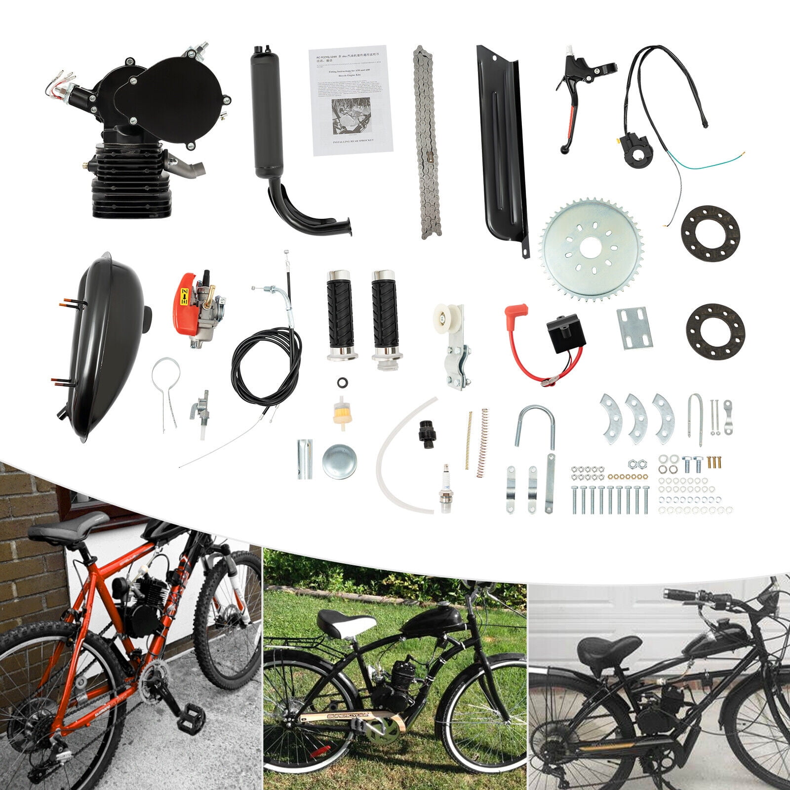 Miumaeov 2-Stroke 100CC Motorized Bike Kit Electric Bicycle Gasoline ...
