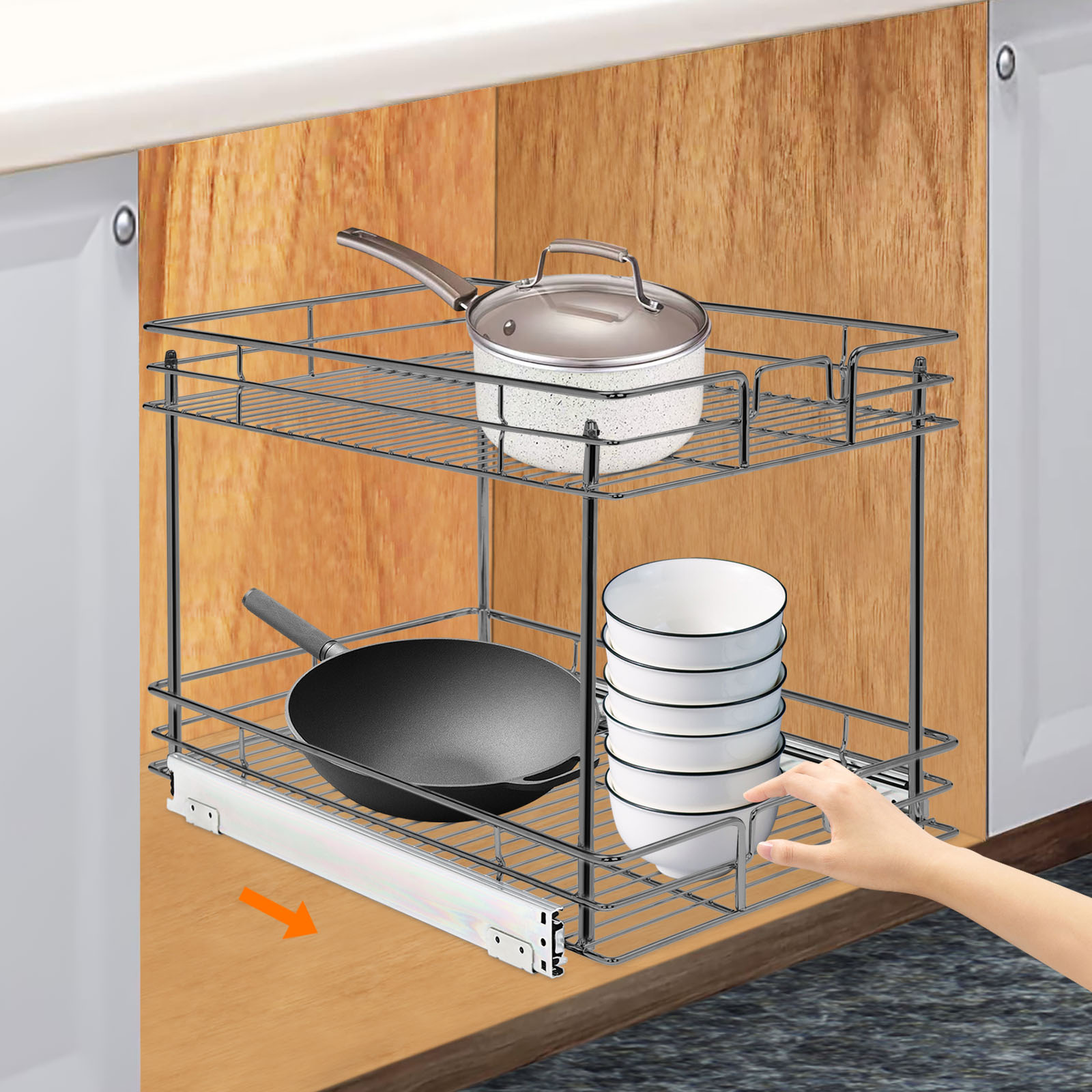 Miumaeov 2 Tier Cabinet Drawers Slide Out Cabinet Organizer Kitchen ...