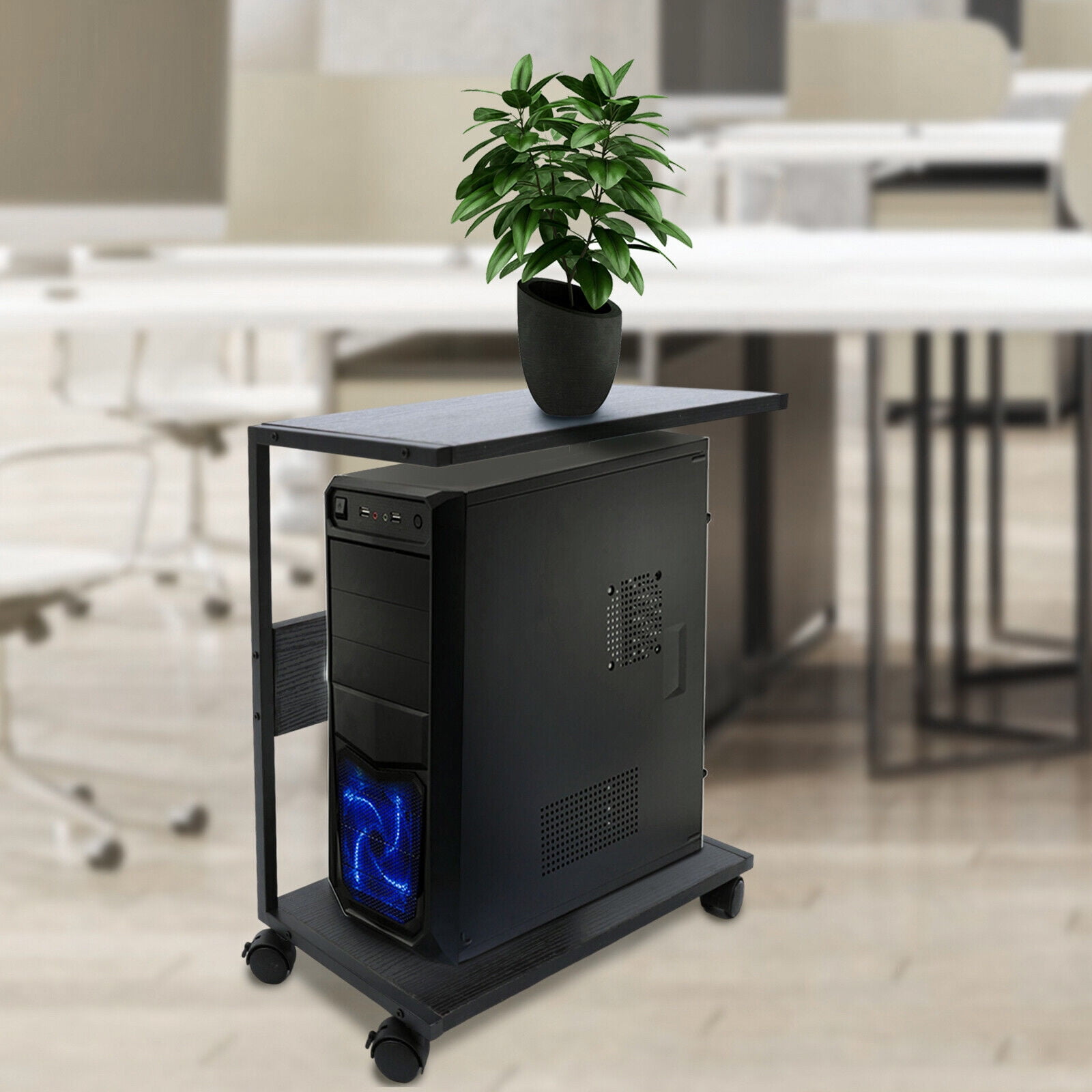 Miumaeov 2-Tier Metal PC Case Desktop CPU Stand Holder Black Iron Frame ...