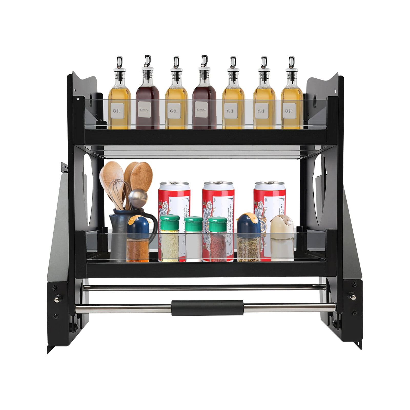 Miumaeov 2 Tier Pull-down Cabinet Organizer Kitchen Wall Shelf Pull Out ...