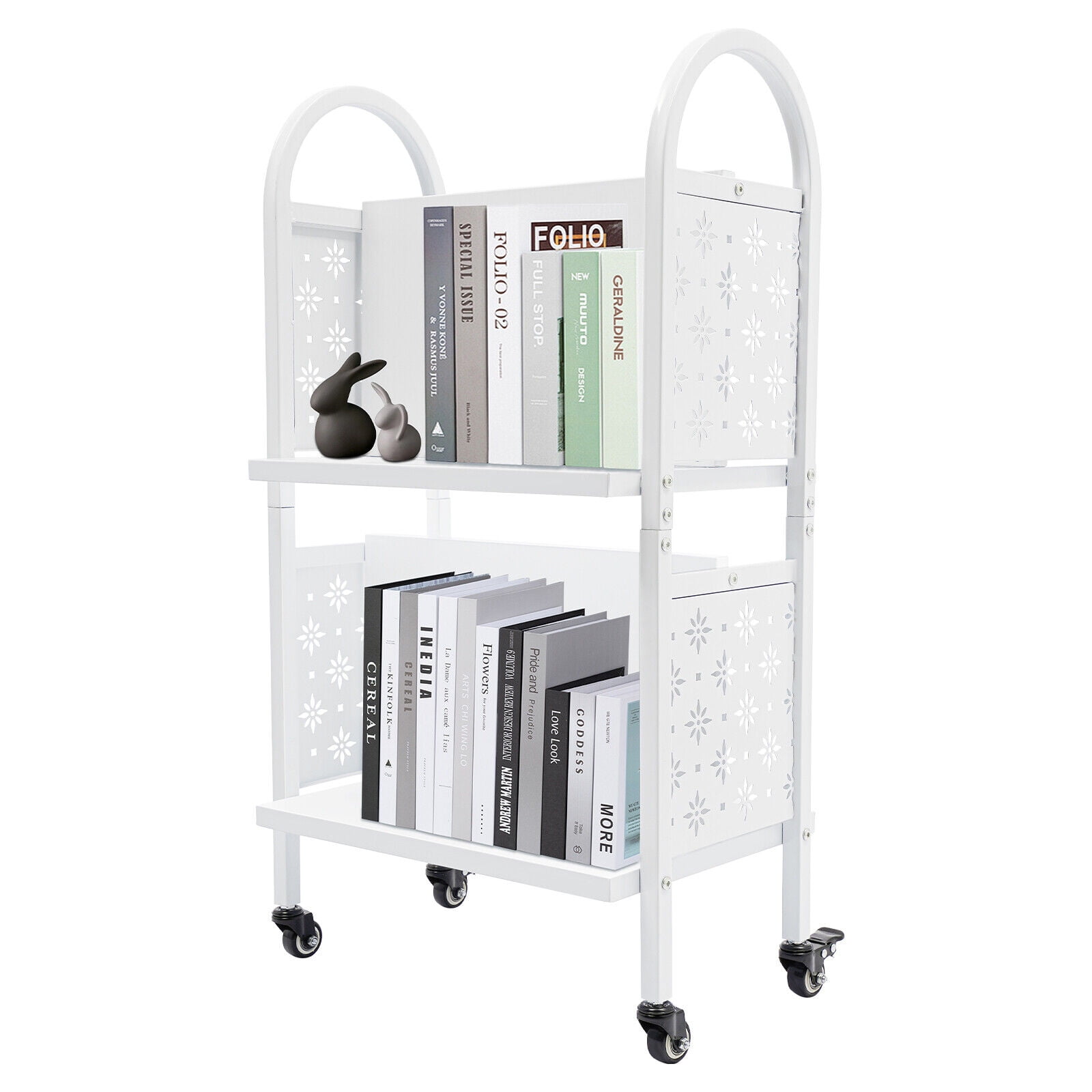 Miumaeov 2-Tiers Rolling Book Cart Mobile Rolling Book Truck Library ...
