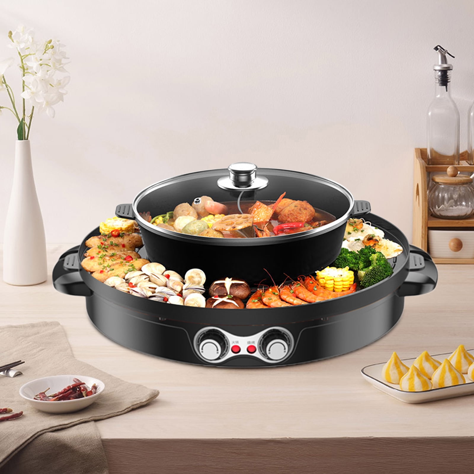Miumaeov 2-in-1 Electric Hot Pot Grill, Portable, Independent ...