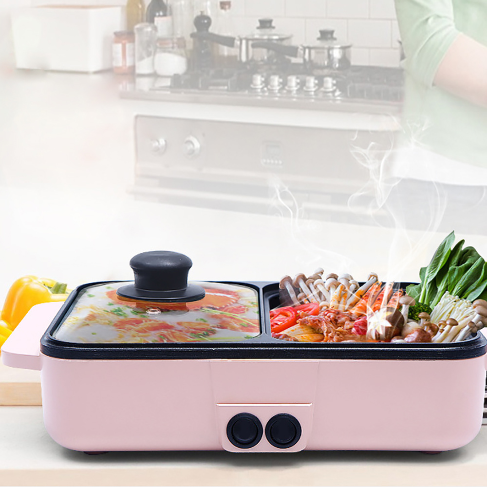Miumaeov 2 in 1 Electric Shabu Hot Pot BBQ Grill Portable Smokeless ...
