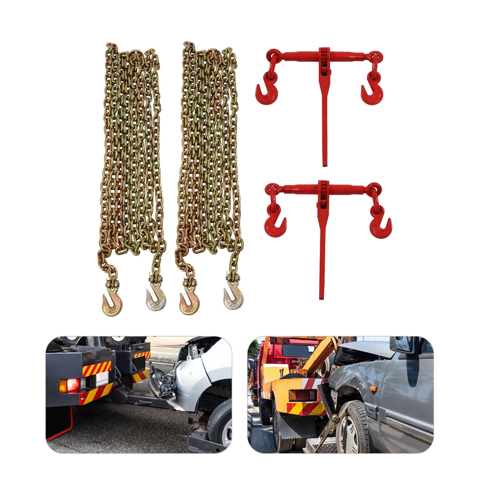 Miumaeov 2 pack G70 Chain and Binder Kit Ratchet Load Binder 5/16"-3/8" 10ft Chains Hauling ...