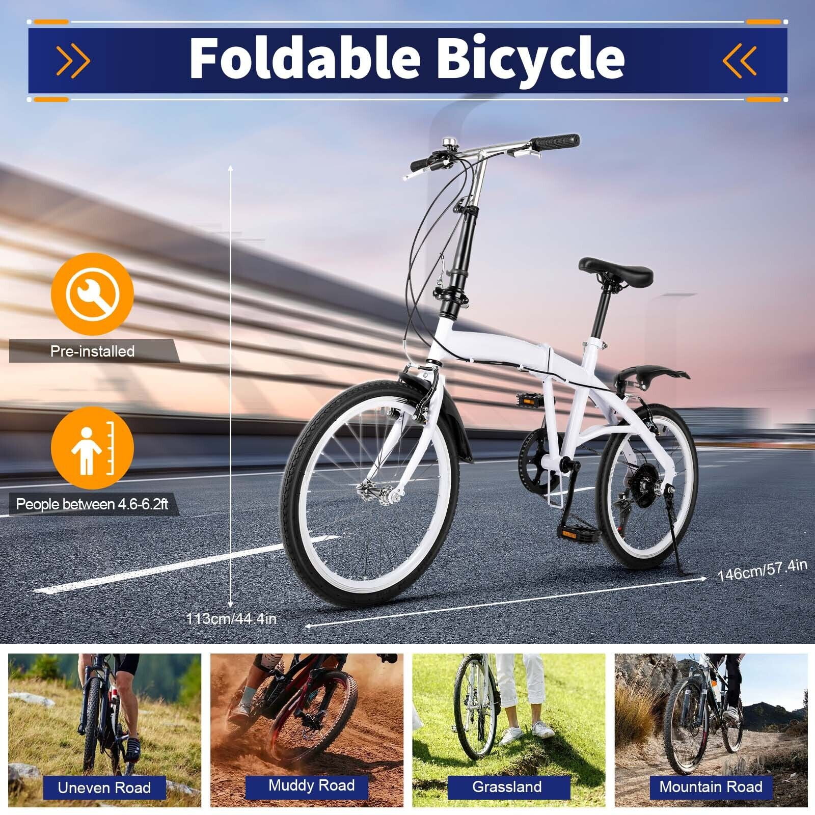 Miumaeov 20" Folding City Bike 6 Speed Foldable Bike for Adults Carbon ...