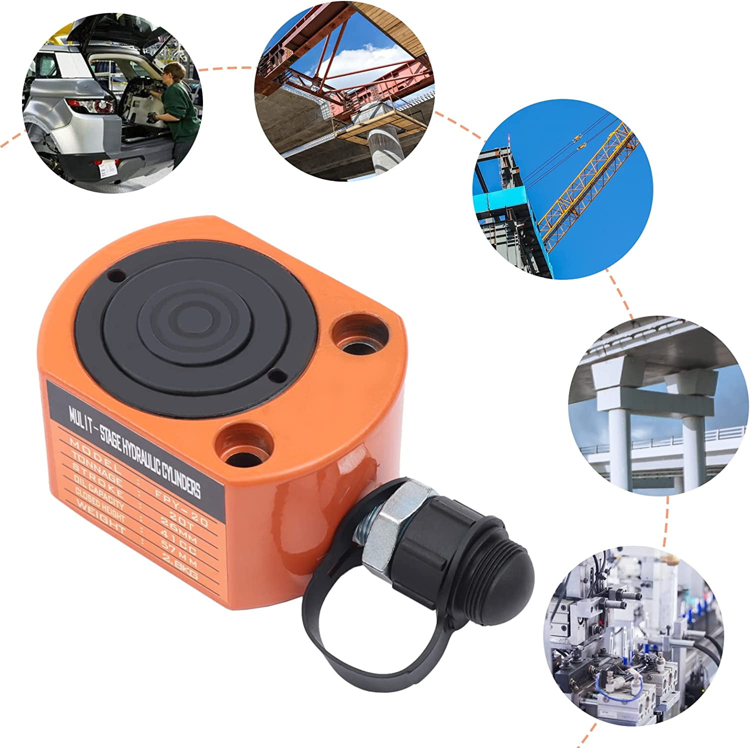 Miumaeov 20 Tons Stroke Hydraulic Cylinder Jack Low Profile Lifting Ram ...