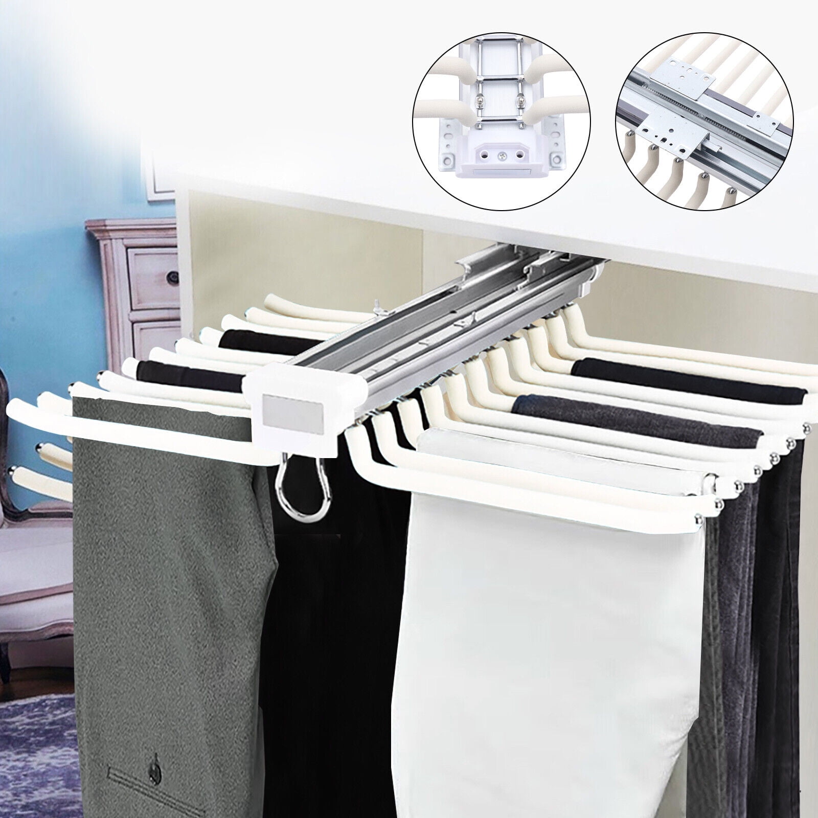 Miumaeov Beige Sliding Pull Out Pants Hanger Rack, 22 Rods, Stainless ...