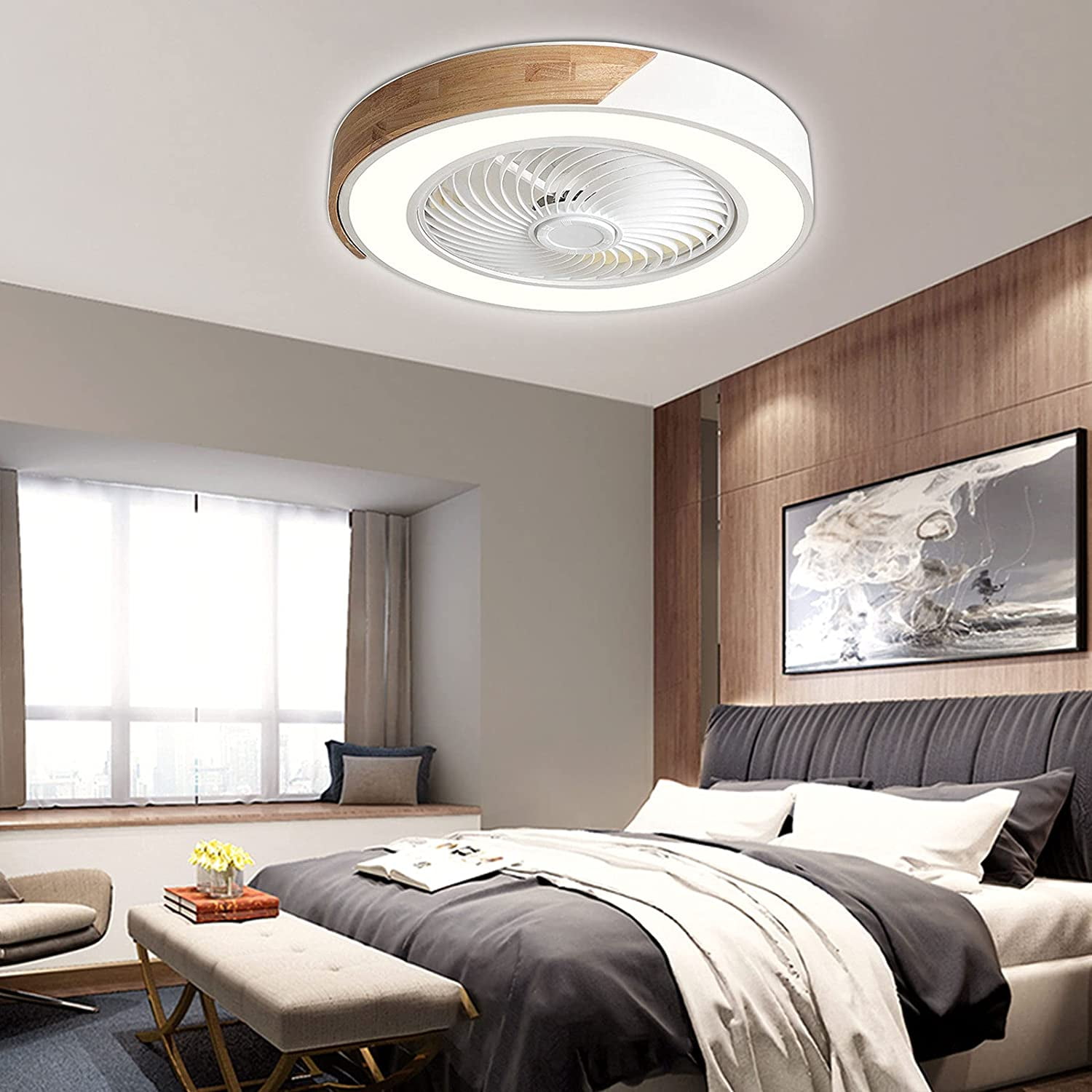 Miumaeov 22 Inch Modern Invisible Ceiling Fan with Light with Remote ...