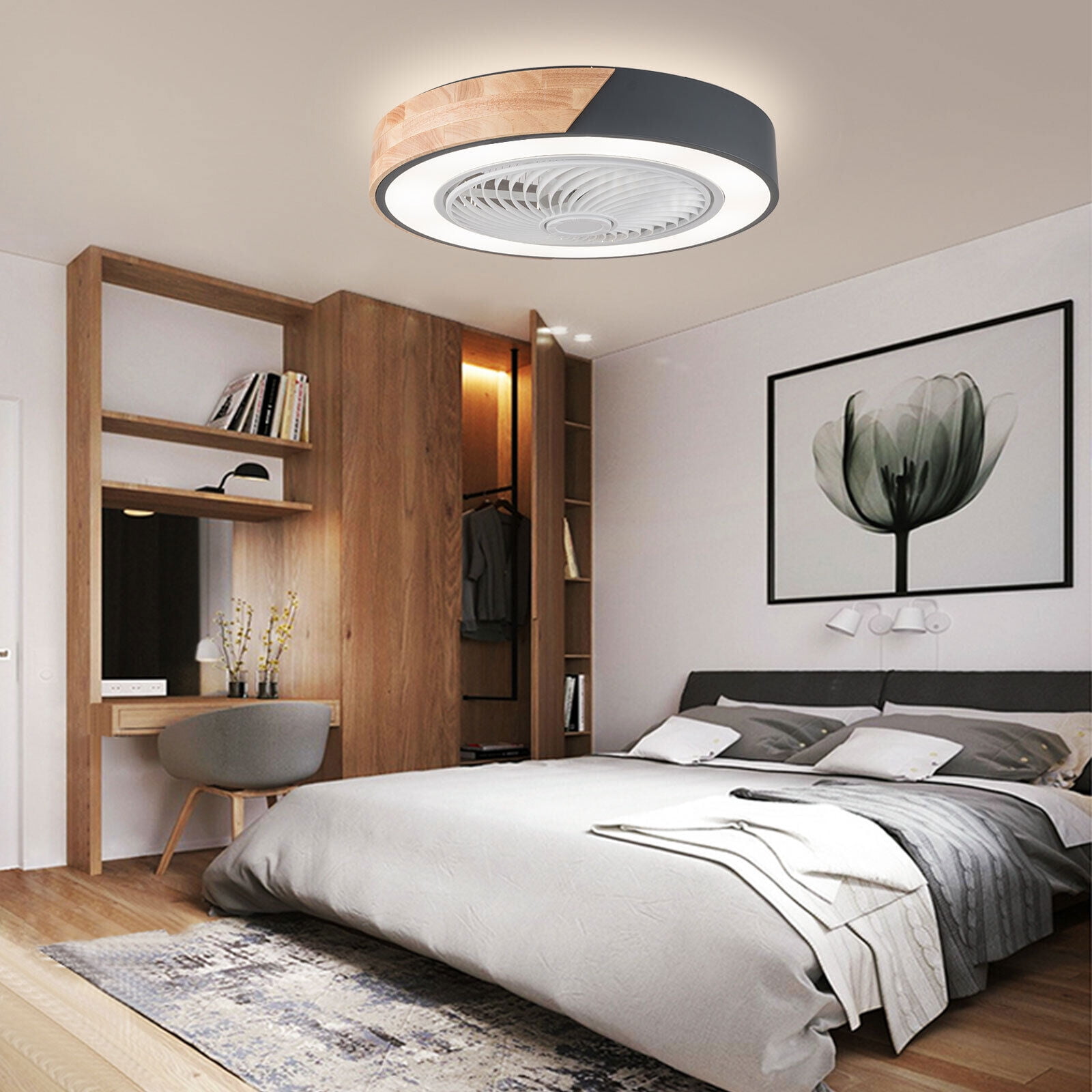 Miumaeov 22'' Modern Invisible Ceiling Fan Light Low Profile Flush ...