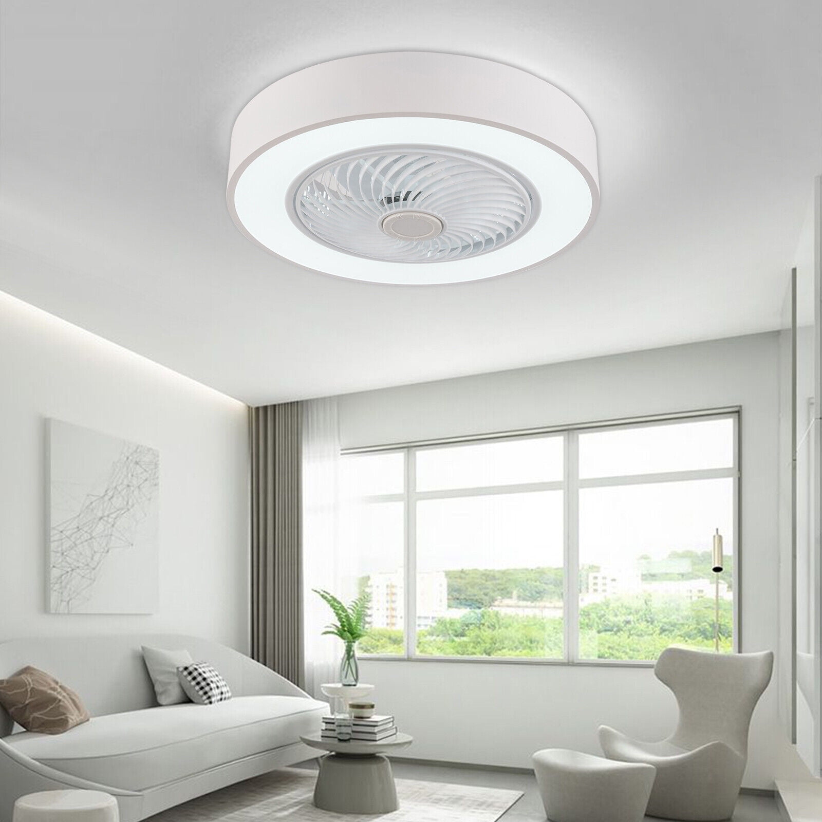 Miumaeov 22'' Modern Invisible Ceiling Fan Light Round Flush Mount LED ...