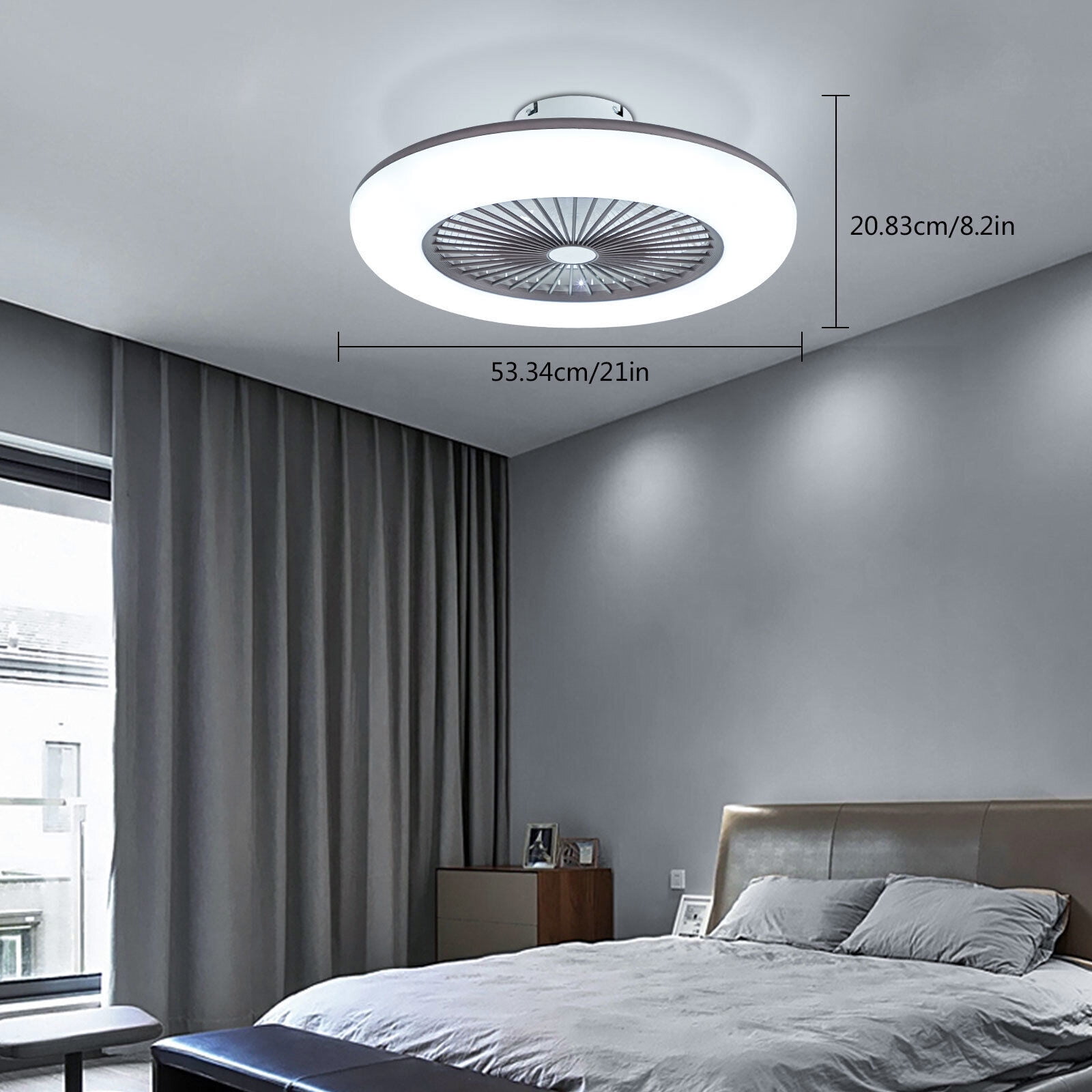 Miumaeov 22'' Modern Invisible Ceiling Fans with 3-Color LED Light ...