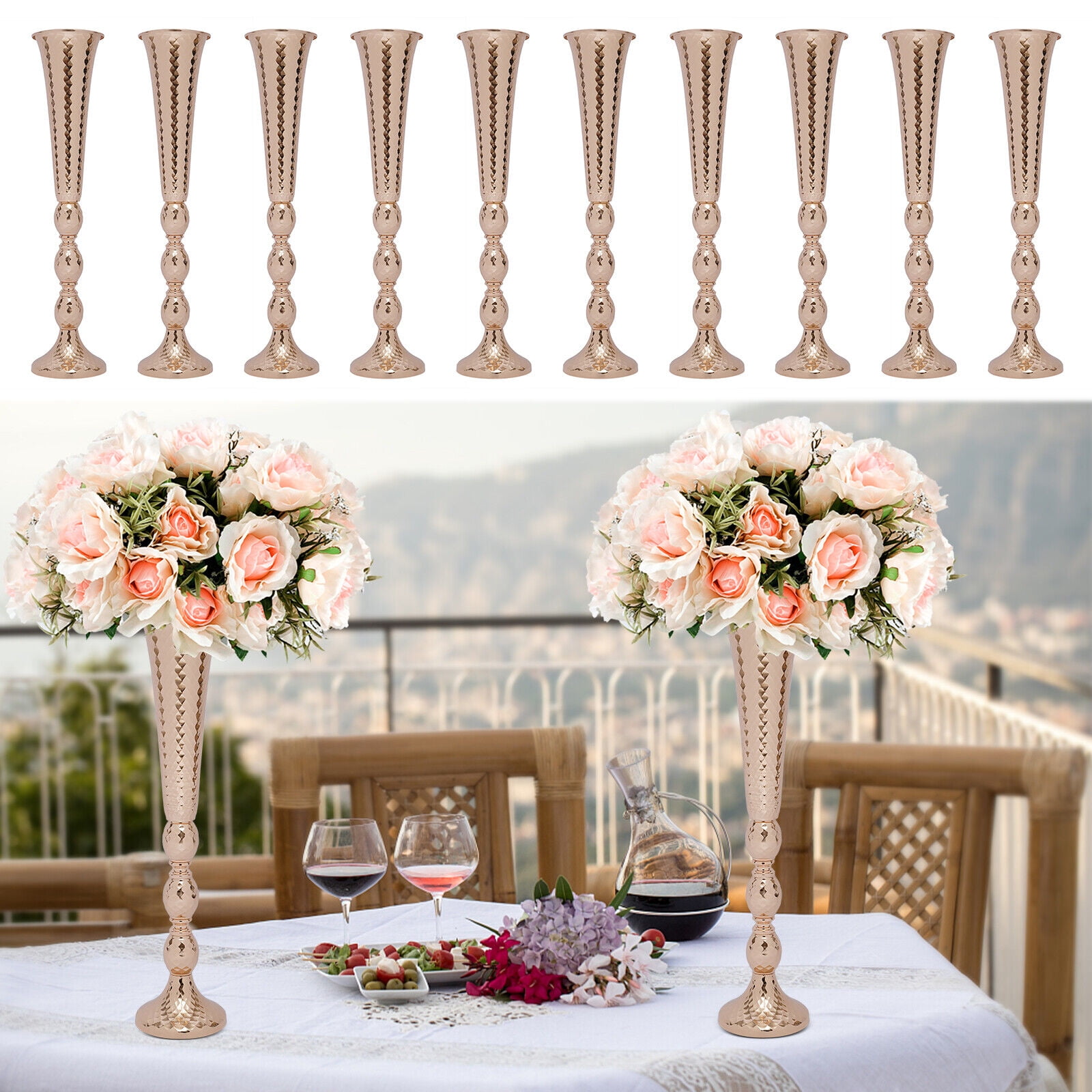 Miumaeov 23.6in Tall Metal Trumpet Vase 10 Pcs Centerpieces for Wedding ...