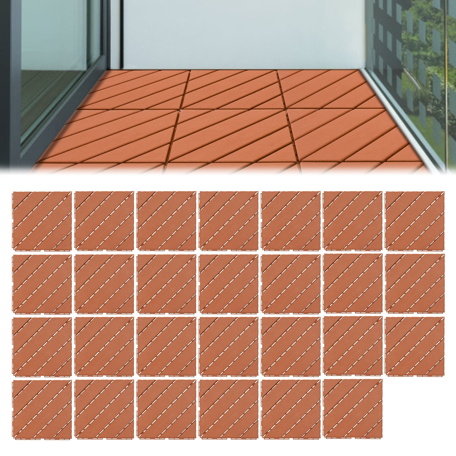 Miumaeov 27 Pcs Patio Deck Tiles Multi Slat Plastic Outdoor Flooring 12 ...