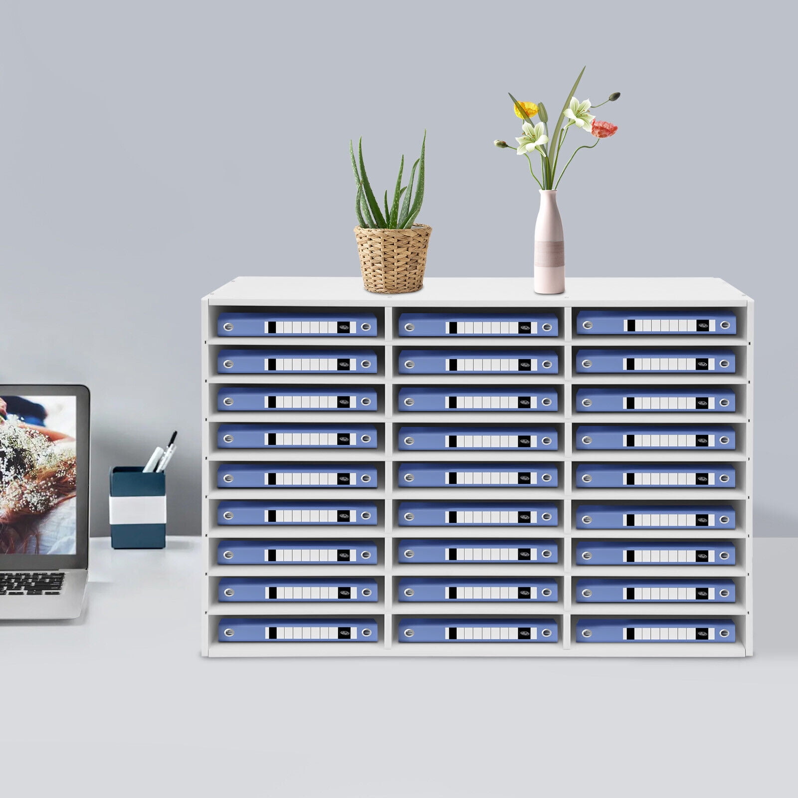 Miumaeov 27 Slots Desktop Paper Storage Cabinet File Holder Classroom ...