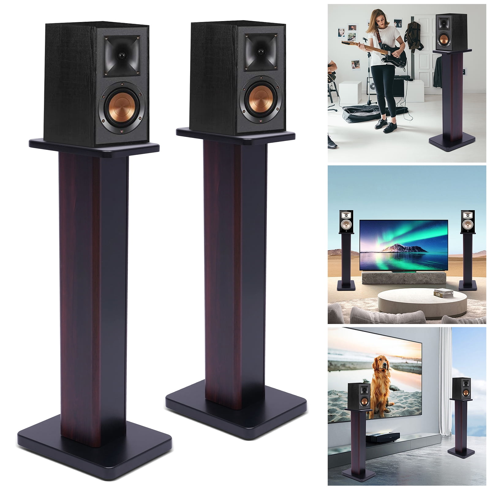Miumaeov 28" Inch Wood Bookshelf Speaker Stands, Surround Sound Home ...