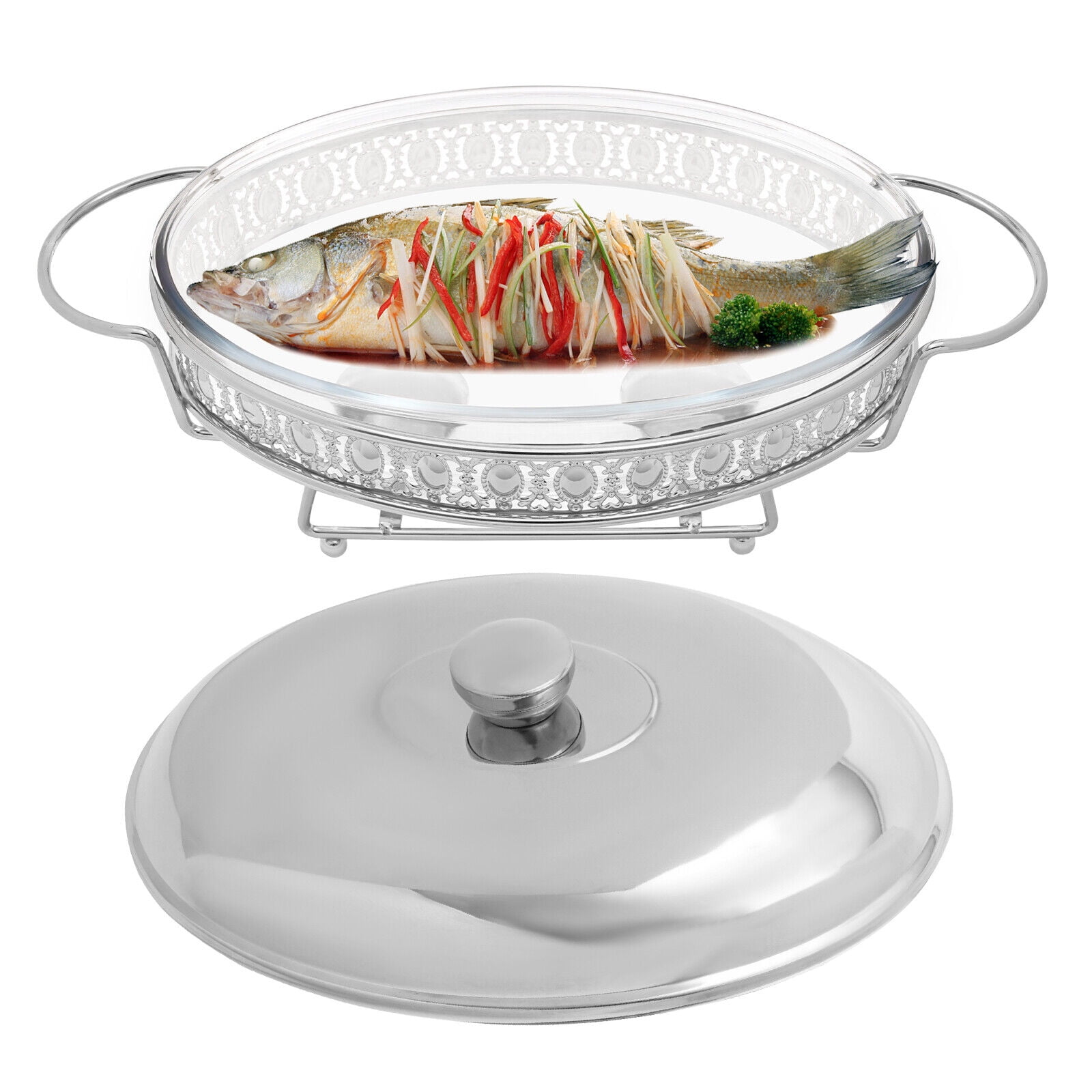 Miumaeov 2L Silver Catering Chafing Dish Stainless Steel Oval Chafer ...