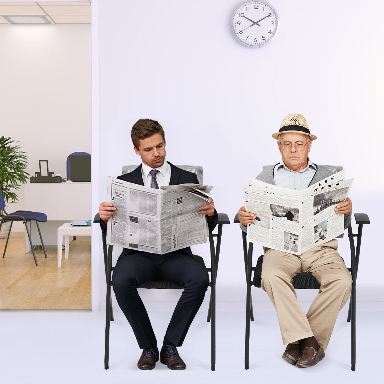 Miumaeov 2PCS Folding Reception Chairs with Handle Freestanding Mesh ...